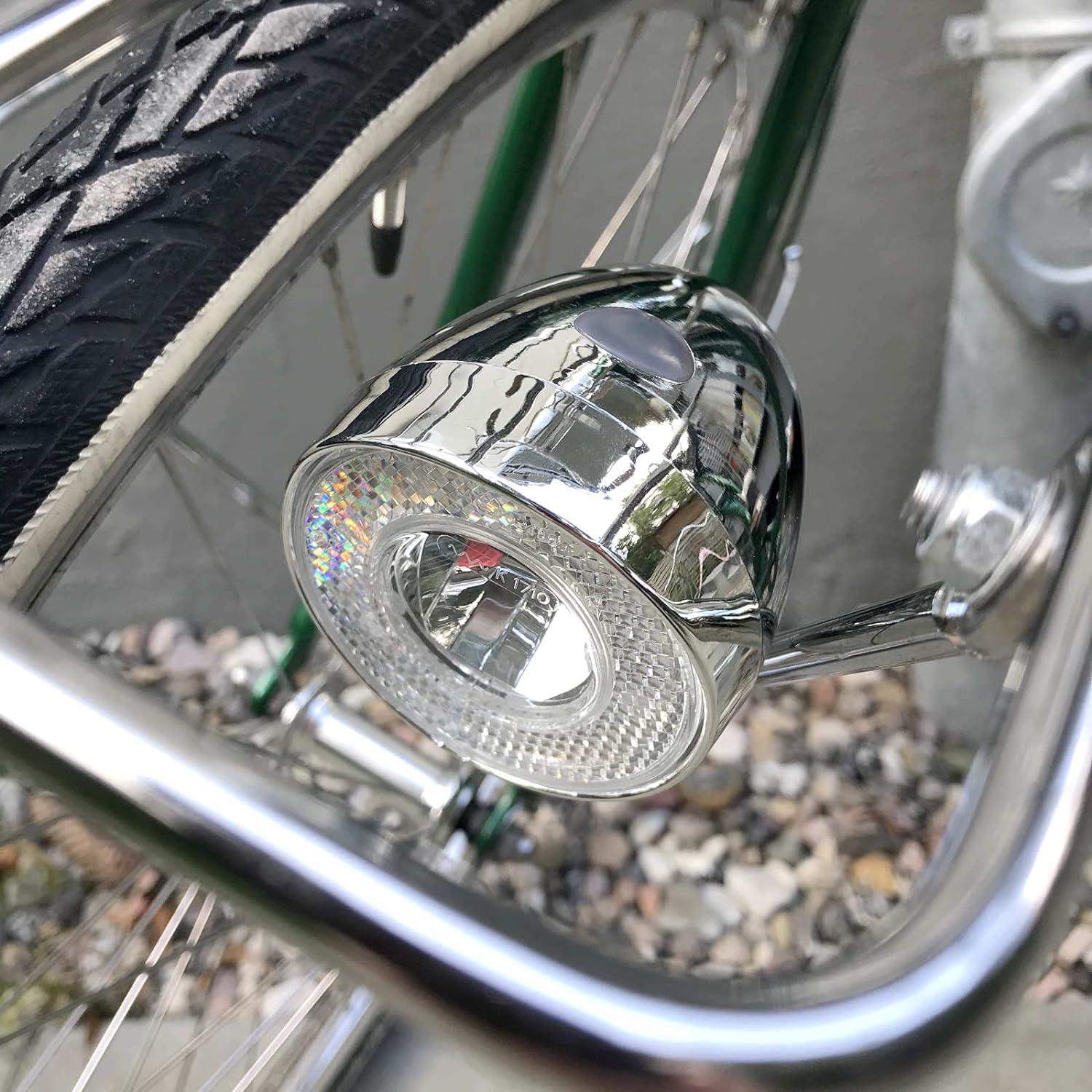 Retro LED Bicycle Front Headlight - Chrome Look Battery Operated Bright ...