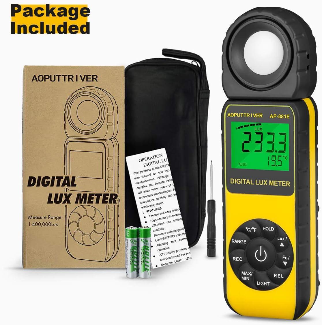 AP-881E Lux Meter for Plants - 3999 Display, Range 0-1300,000Lux, Lux/Fc Unit, MAX/MIN ...