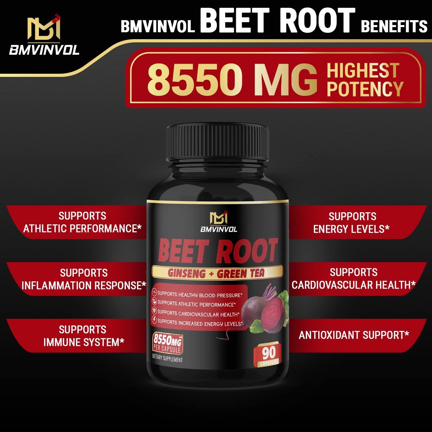 Beet Root Extract Capsules 8550mg with Green Tea, Red Spinach, Ginseng ...