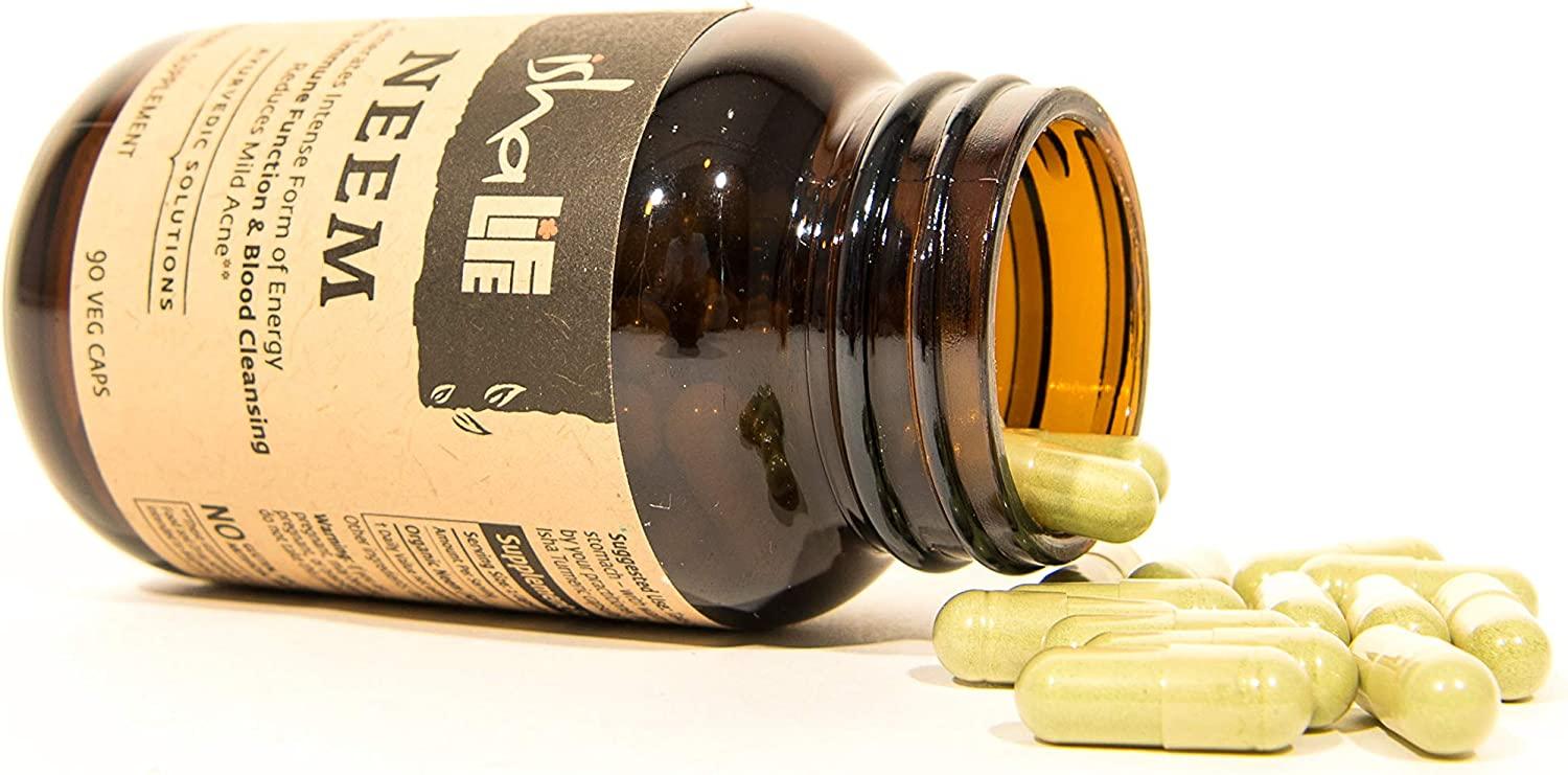 Isha Organic Neem Supplement 90 Vegetarian Capsules - Ayurvedic Herbal ...