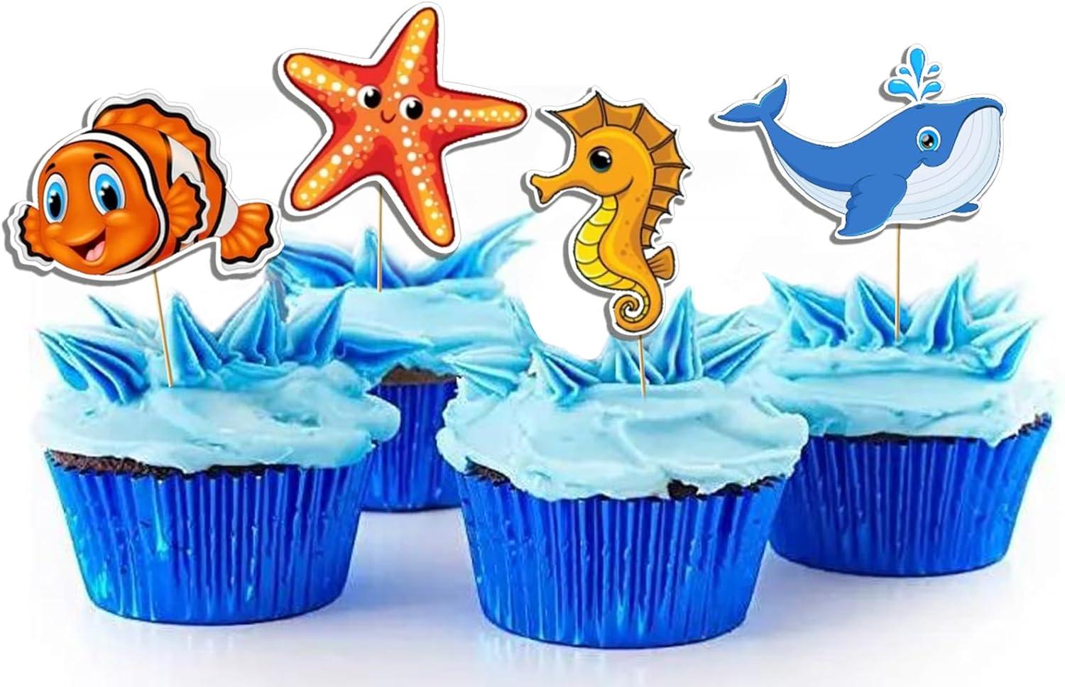 Pack of 24 Ocean Sea Animal Cupcake Toppers Package Fish Starfish ...