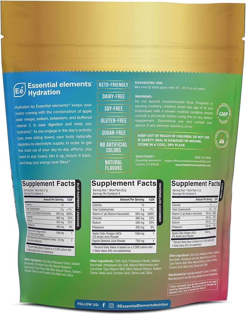 Essential Elements Hydration Powder Packets - Variety Pack | Sugar Free ...