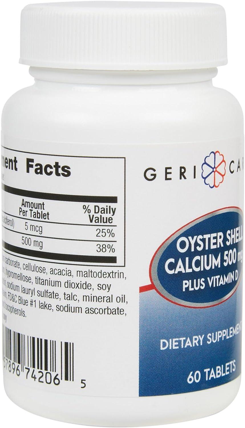 Gericare Oyster Shell Calcium 500mg + Vitamin D 60 Count - Pack of 1 ...