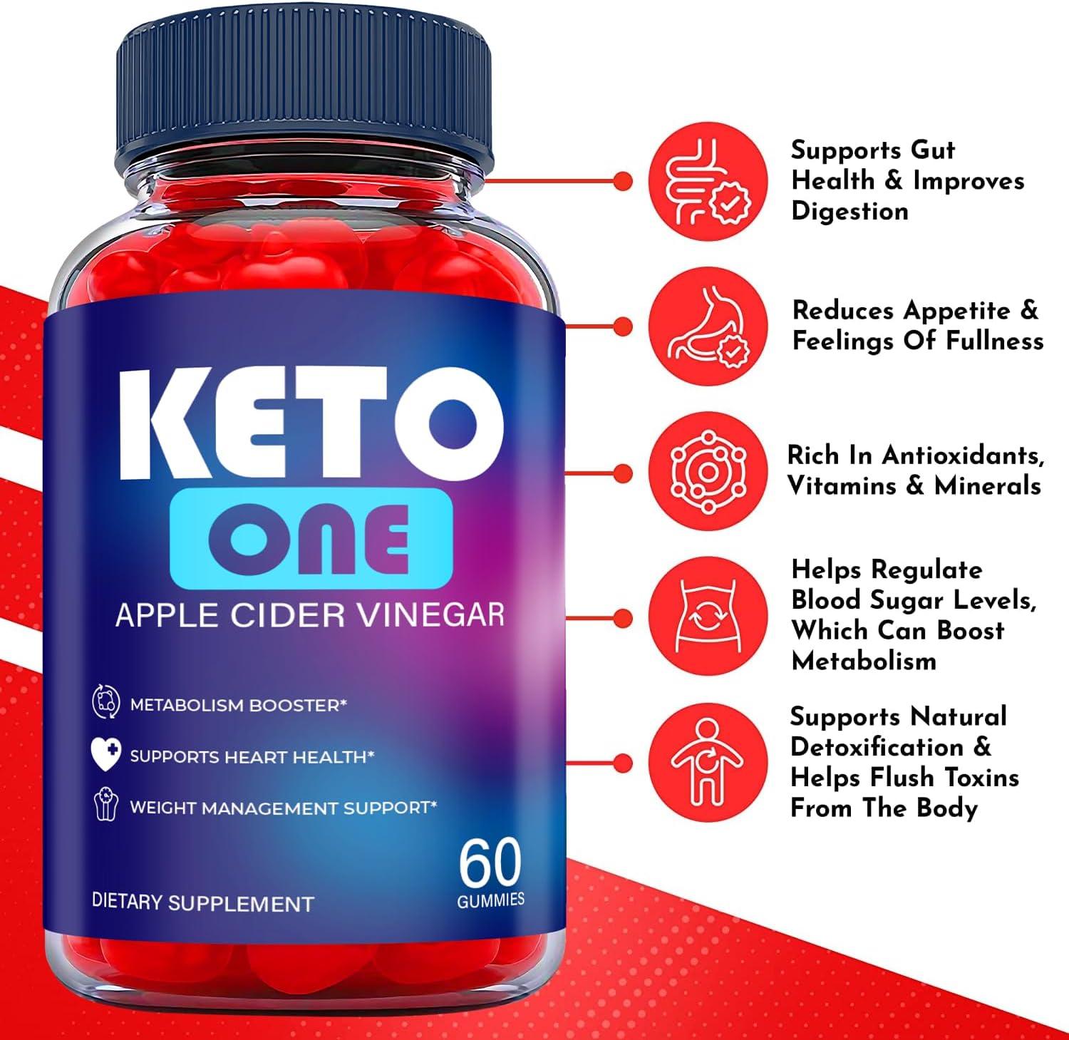 Keto One ACV Gummies - Vegan Formula with Vitamin B12 (60 Gummies)