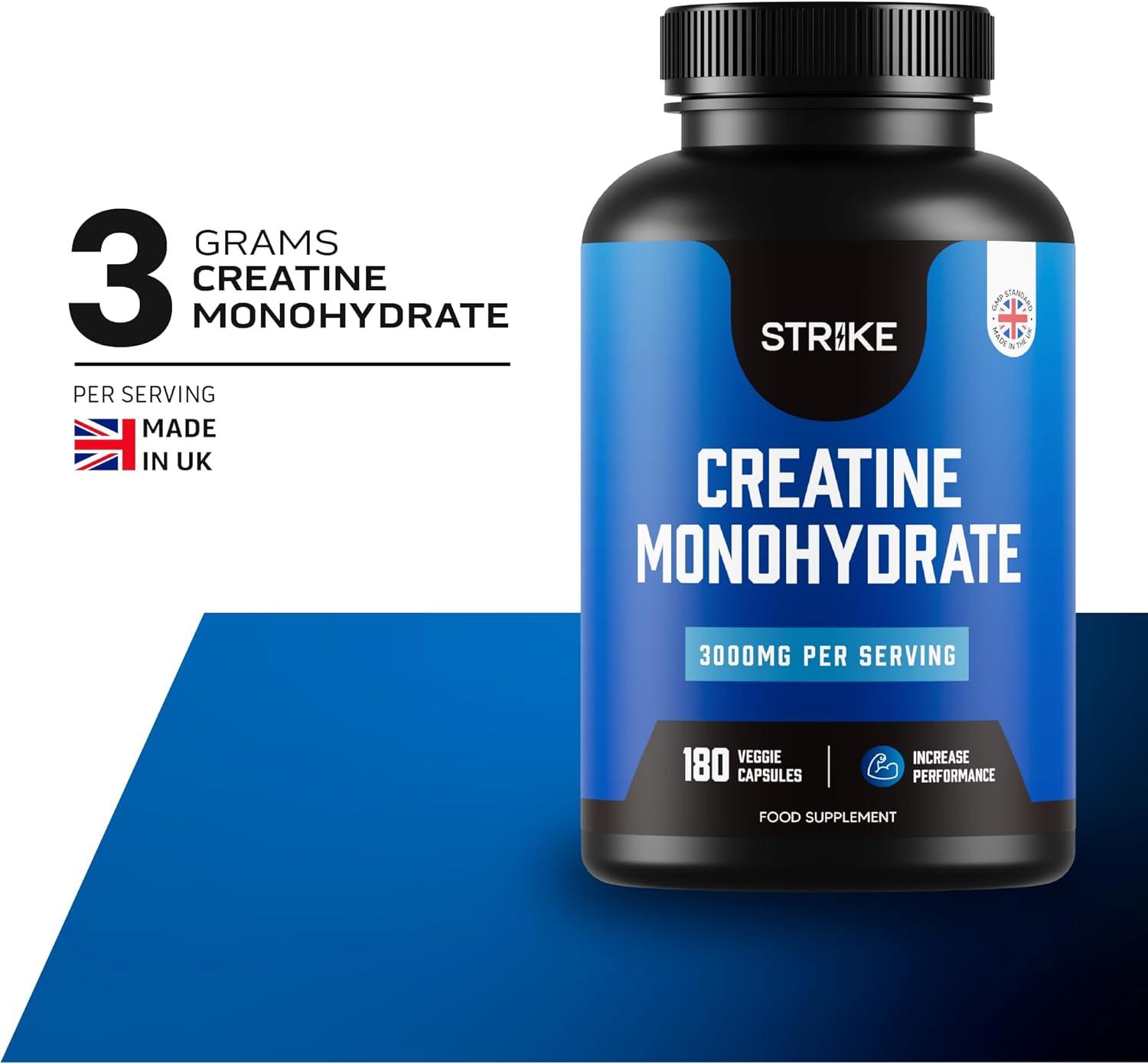 Creatine Monohydrate Capsules 3000mg - 180 Micronised Pure Unflavoured ...