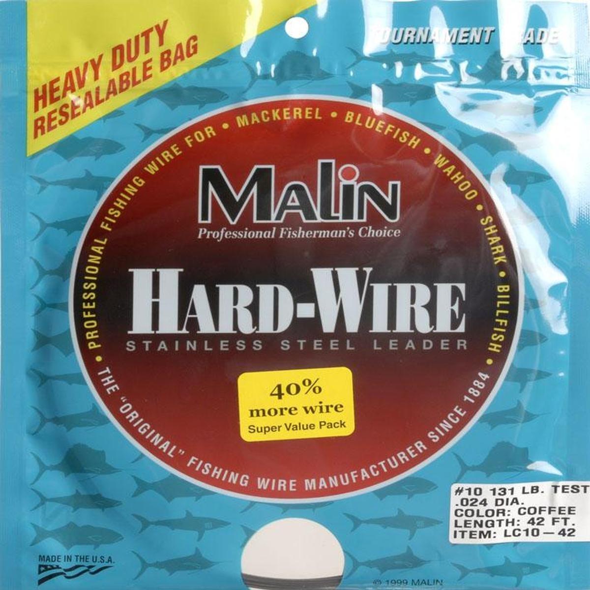 Malin LC10-42 Stainless Steel Hard-Wire Leader, 131lb Test, .024 Dia ...