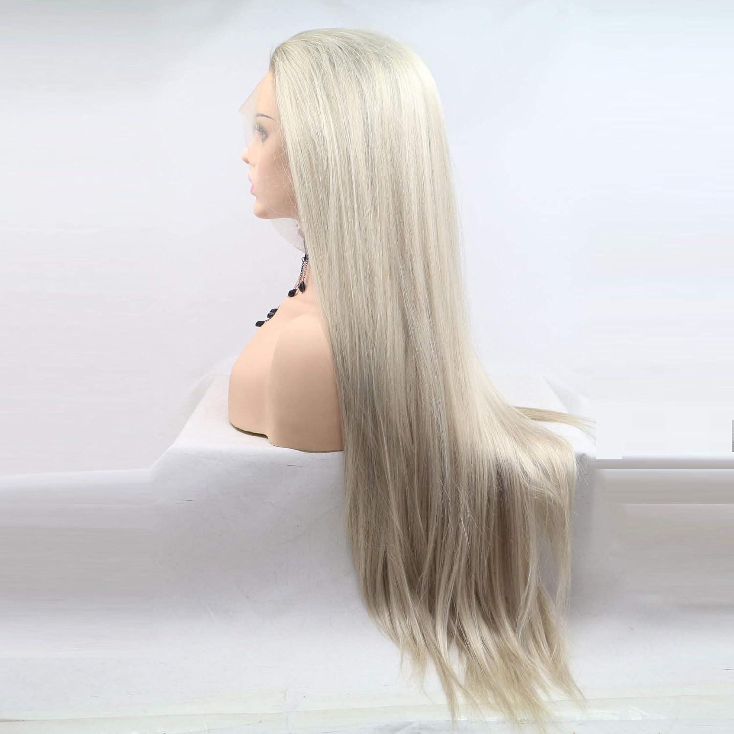 Xiweiya Ombr Blonde Lace Front Wig - Long Silky Synthetic Hair with ...