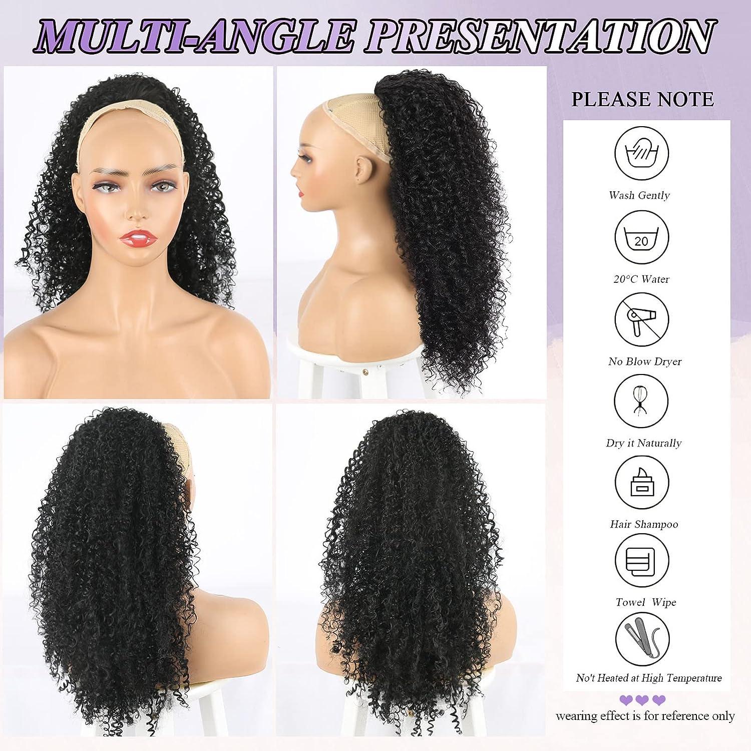 LEOSA 26 Kinky Curly Black Ponytail Extension - Synthetic Drawstring Afro Ponytail for Black ...