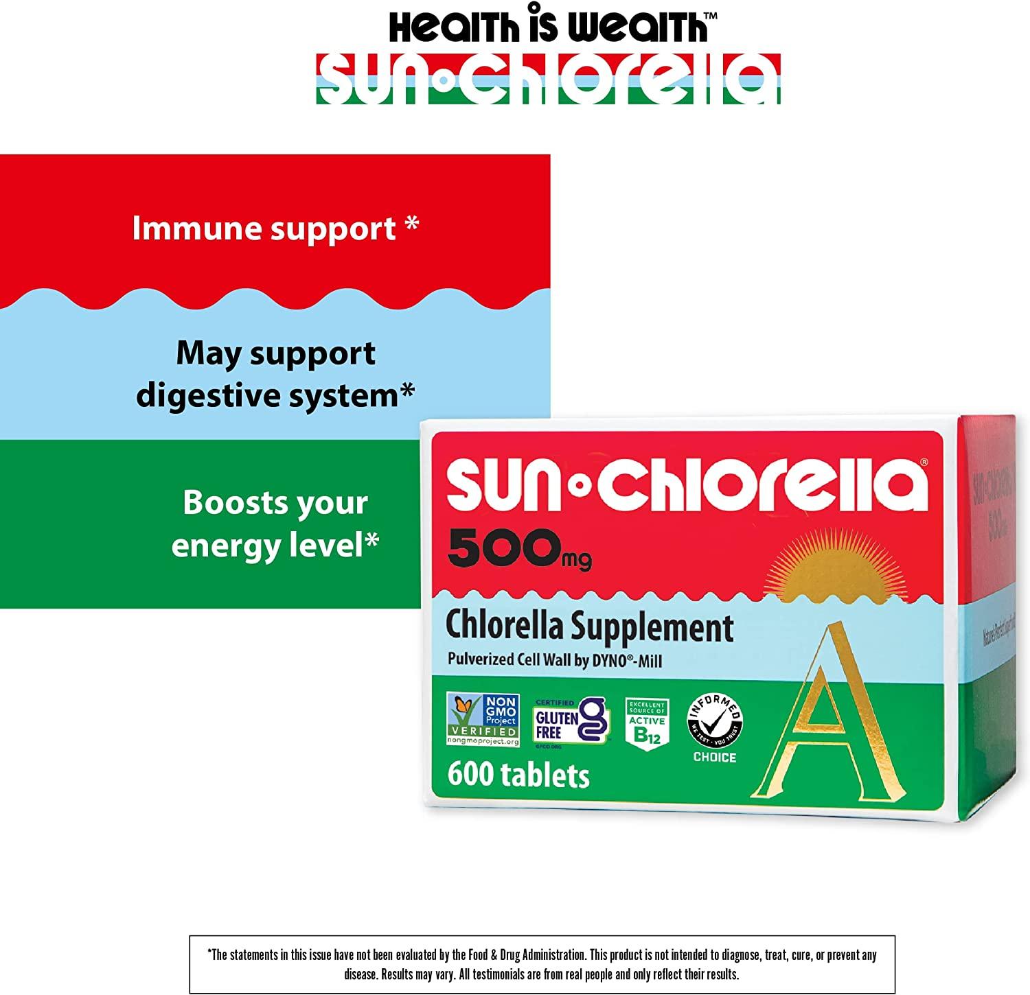 Sun Chlorella 500mg Superfood Supplement - Whole Body Wellness, Immune ...