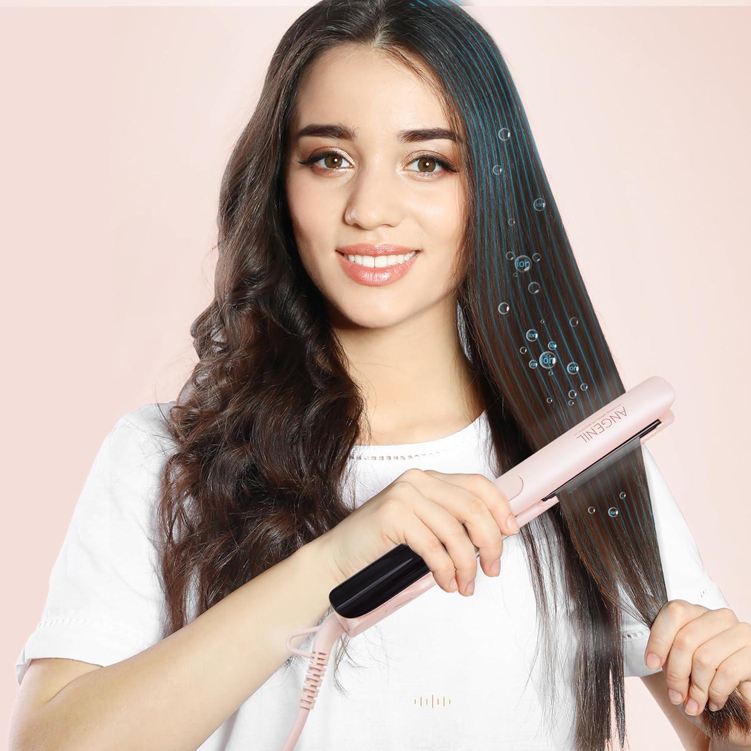 ANGENIL Pro Titanium Flat Iron Hair Straightener - Fast Heating Dual Voltage Straightening ...