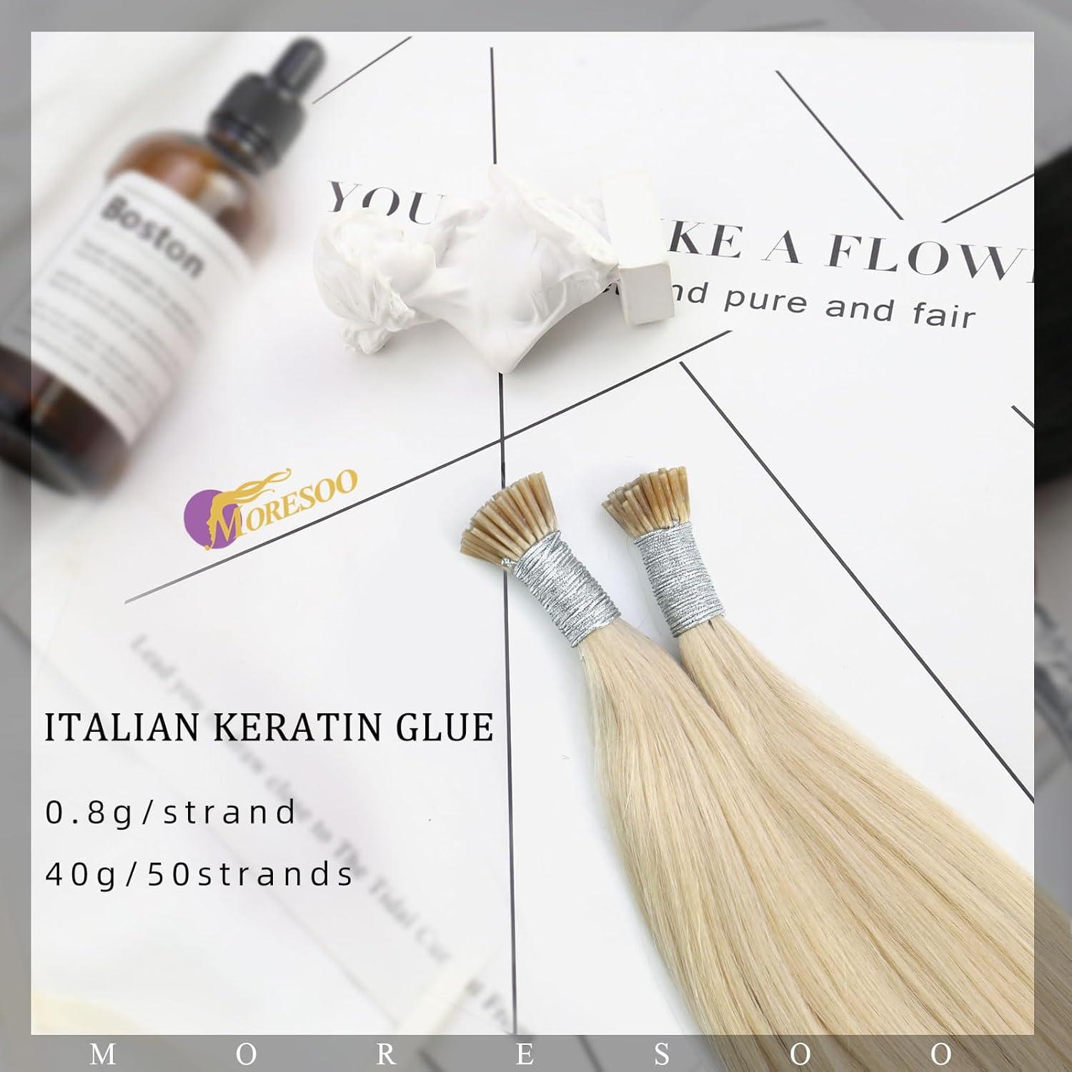Moresoo 45 cm Real Hair I-Tip Extensions #60 Platinblond - Keratin ...