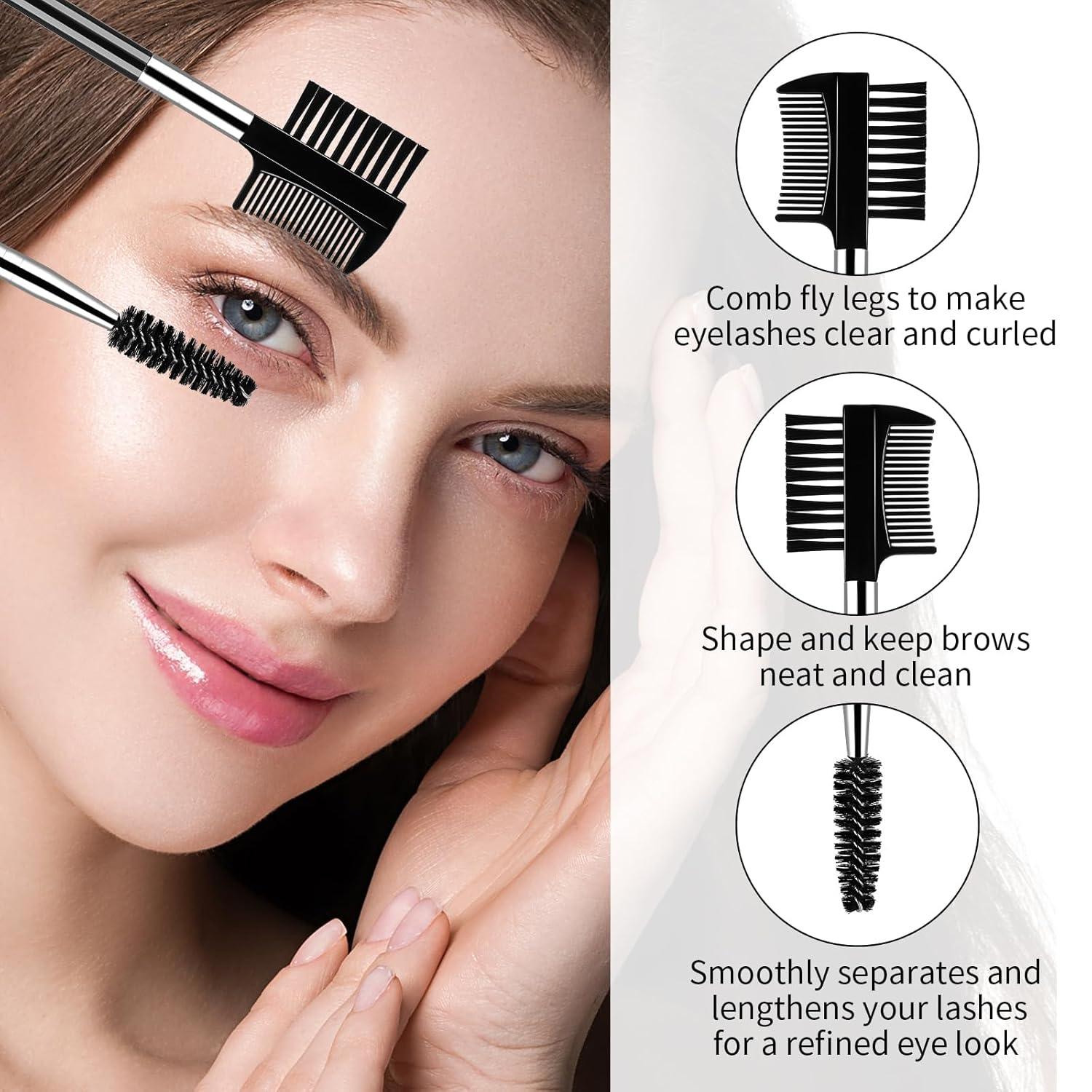 3-Piece Eyelash Separator & Eyebrow Brush Set - 2 in 1 Professional Eye ...