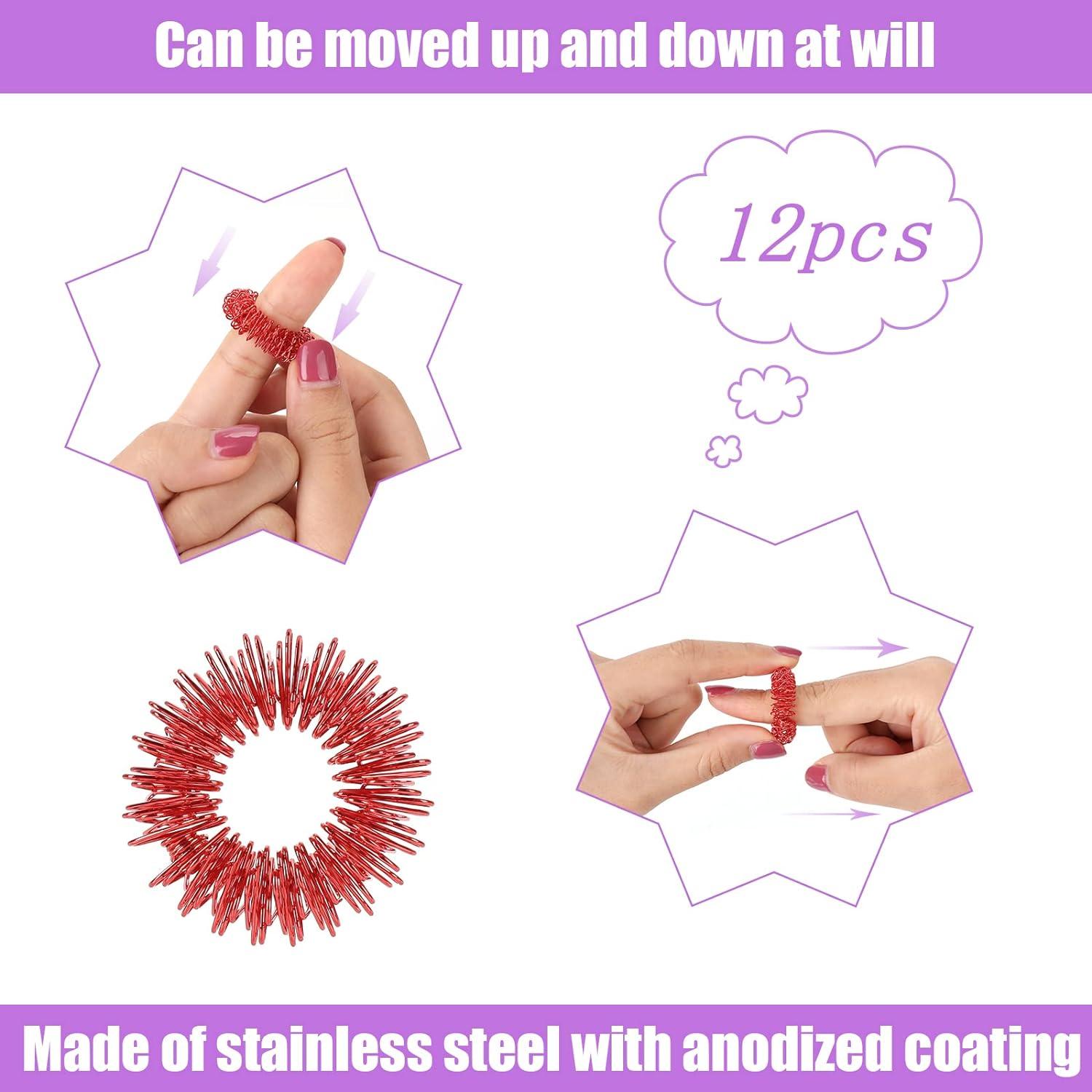 12 Pieces Acupressure Rings-Spiky Sensory Finger Rings Acupuncture ...