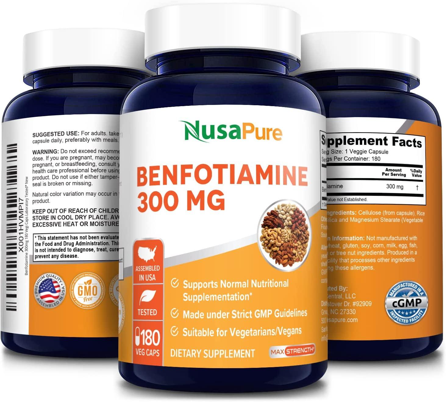 Benfotiamine 300mg 180 Veggie Capsules | Non-GMO, Vegan & Gluten-Free