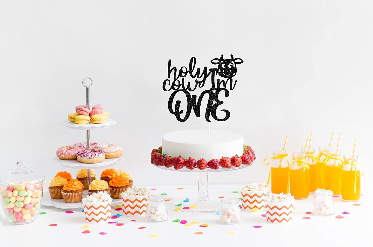 Black Glitter Holy Cow I'm One Cake Topper Cow Cake Topper Holy Cow I'm ...