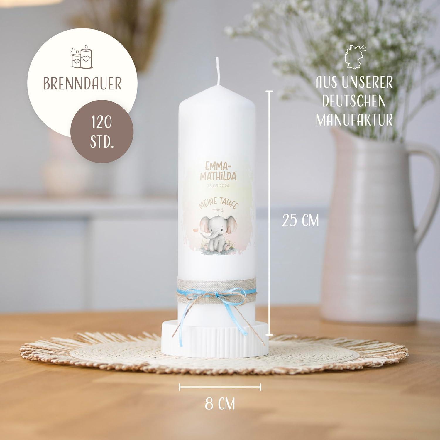 Personalized Amari Christening Candle - Elephant Heart Design ...
