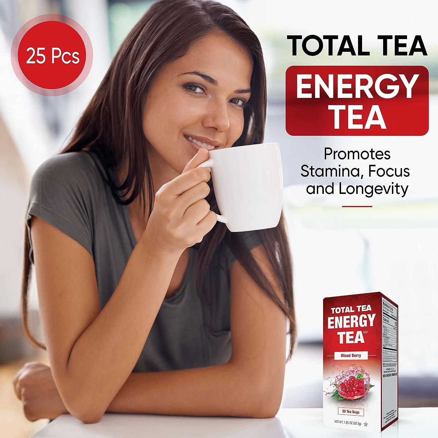 Total Tea Energy Tea Bags with Caffeine - Mixed Berry Flavored Green ...