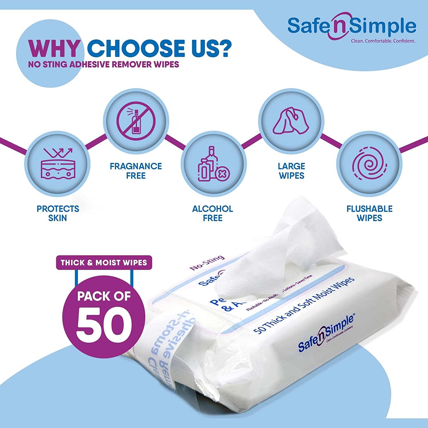 Safe n' Simple Adhesive Remover Wipes - Flushable, Easy to Use, No ...