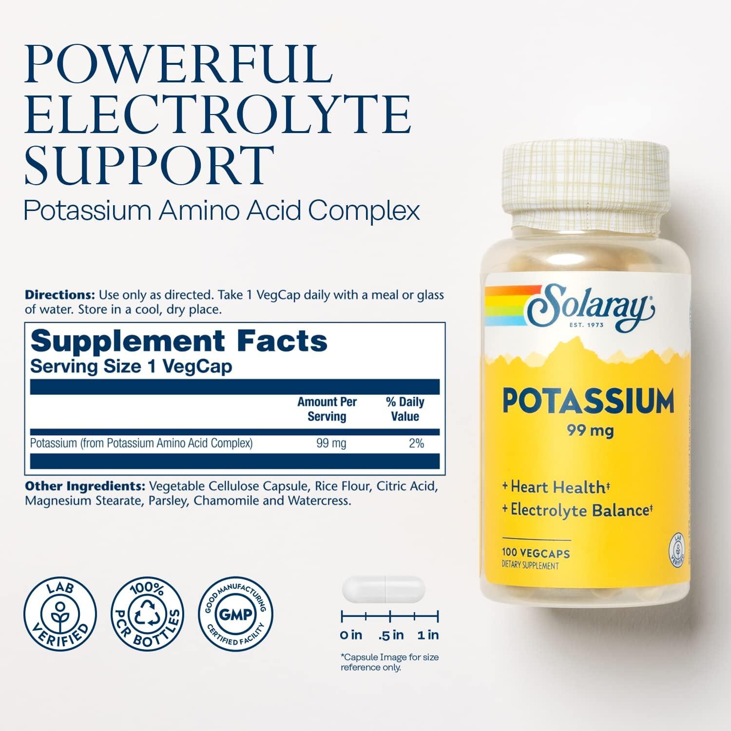 Solaray Potassium 99mg Supplement for Muscle, Nerve & Heart Health ...
