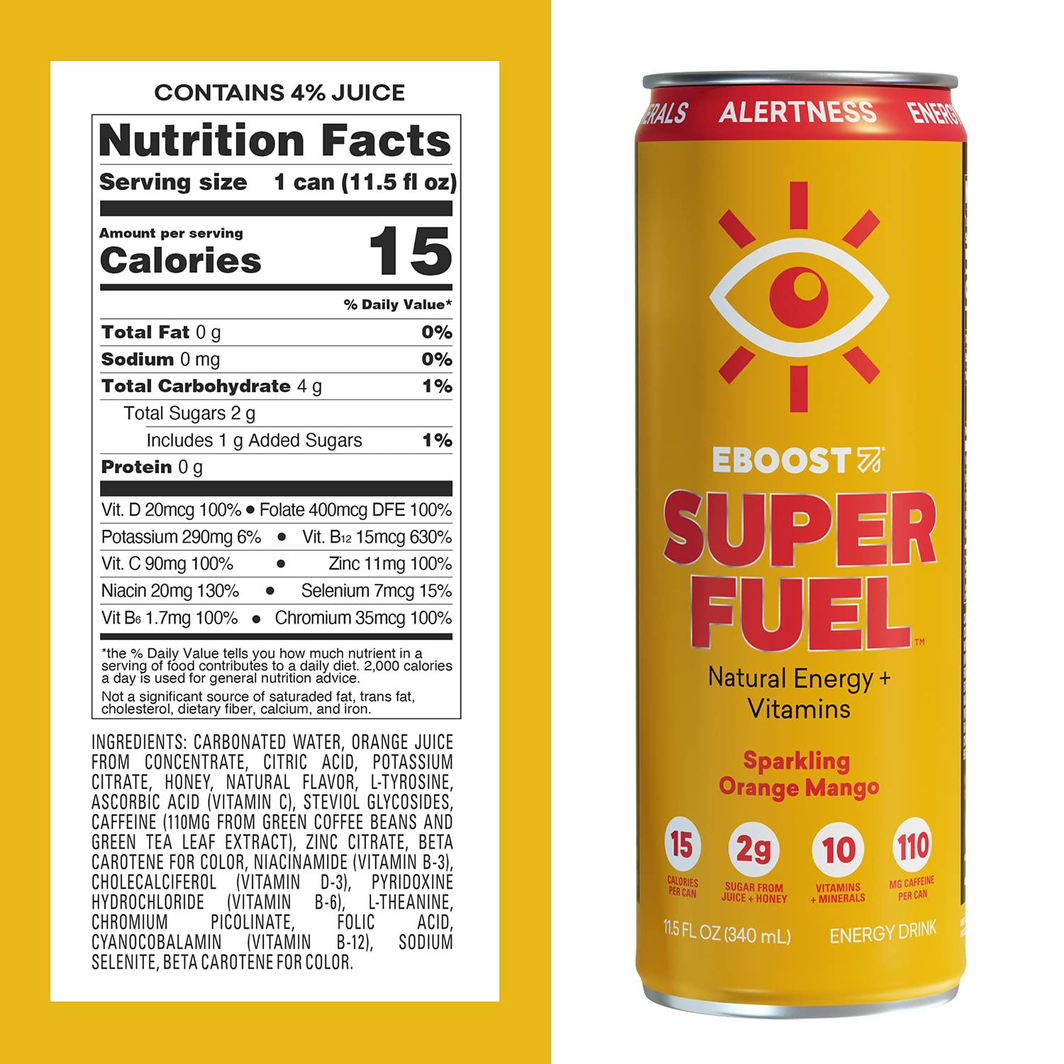 EBOOST Super Fuel Natural Energy Drink - Orange Mango 12 Pack - 11.5 Fl ...