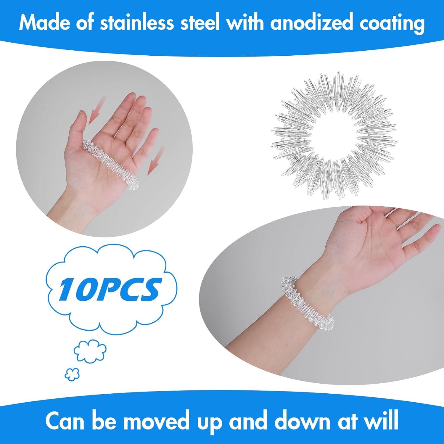 Set of 12 Silver Acupressure Rings - Anti-Stress Massage Rings for ...