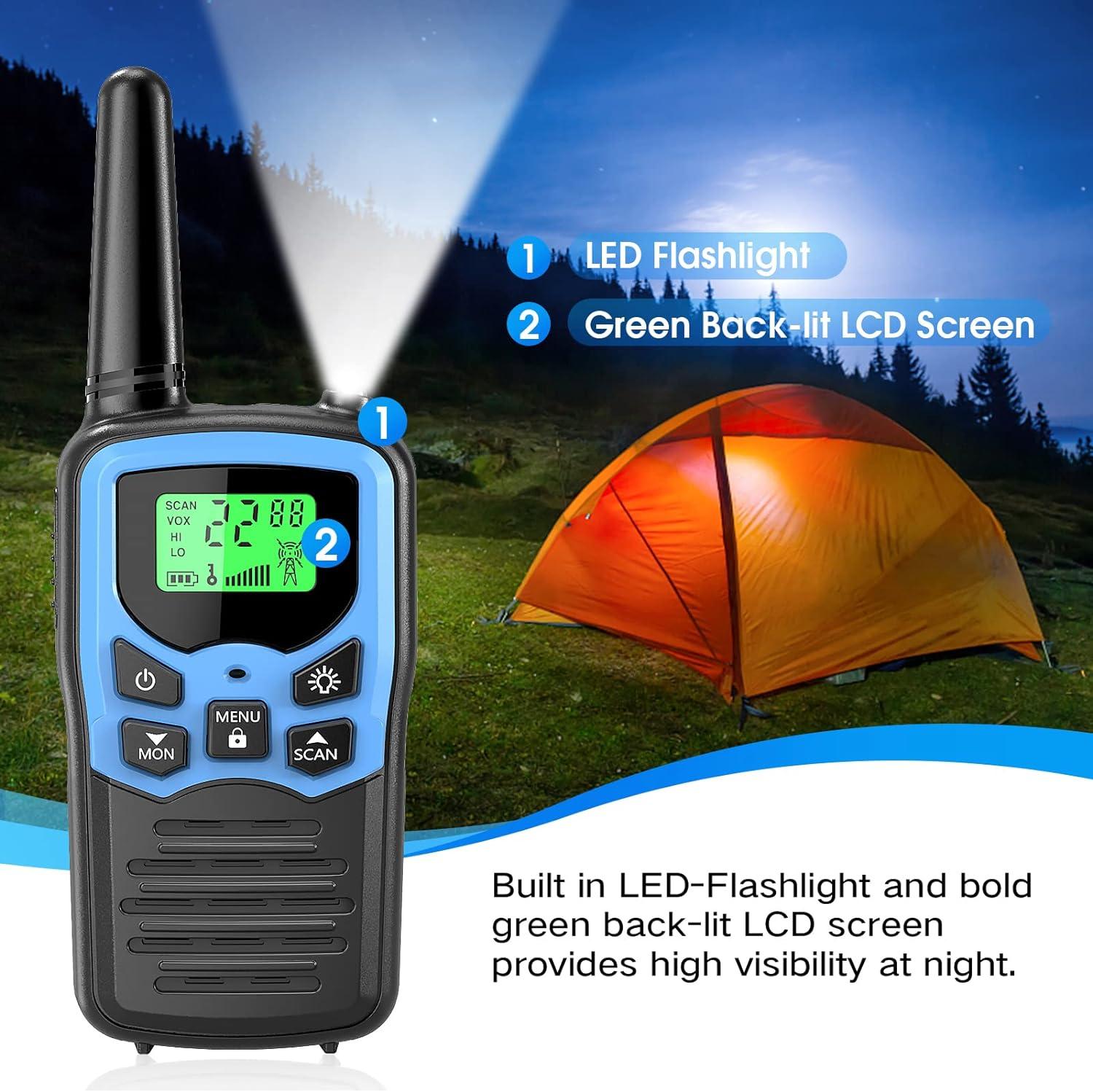 MOICO Walkie Talkies - 22 FRS Channels, LED Flashlight, Long Range ...