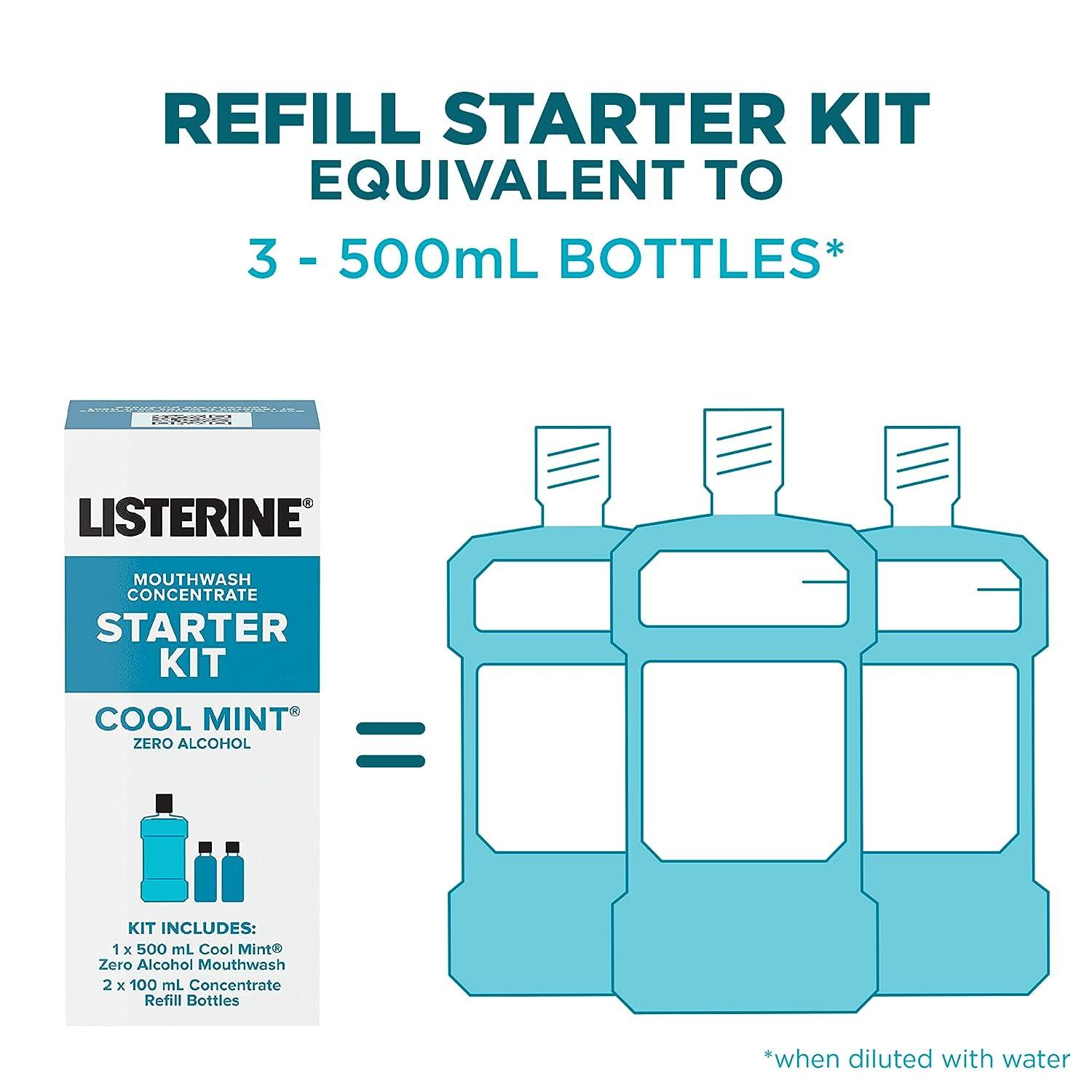 Listerine Zero Alcohol Mouthwash Concentrate Starter Kit - 1 x 500 mL ...