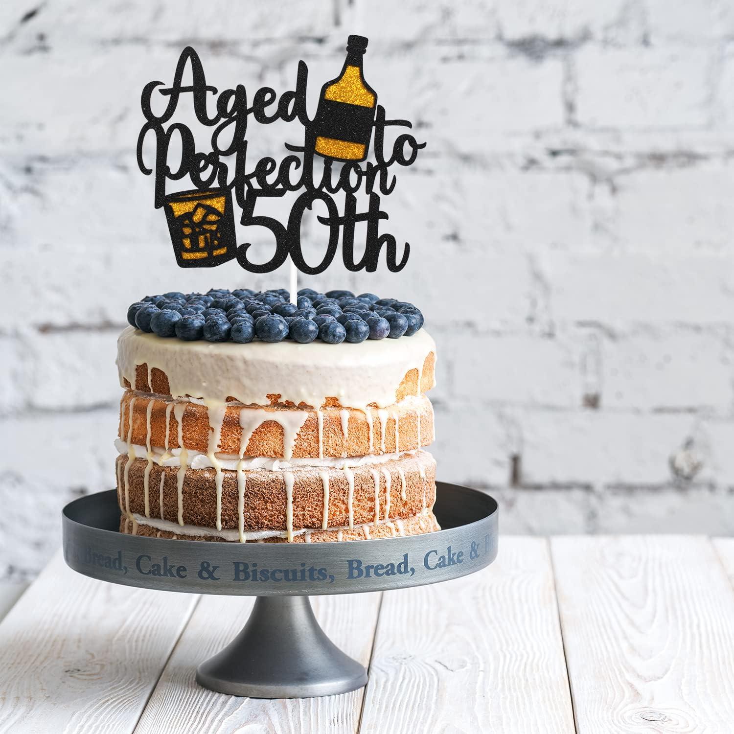 Aged To Perfection 50th Birthday Cake Topper - Wine 50th Birthday Black ...