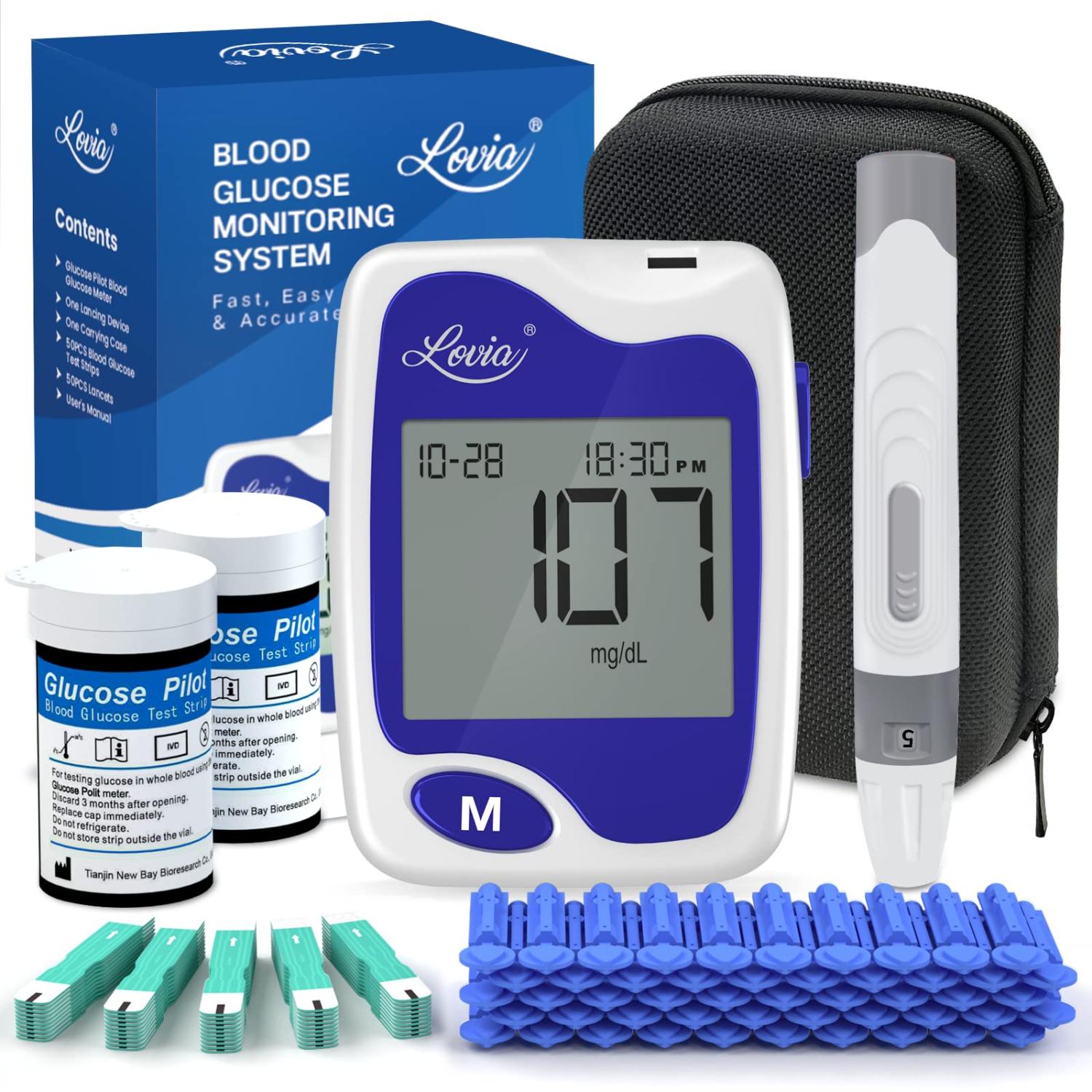 Diabetes Testing Kit - Lovia Blood Sugar Test Kit with 50 Glucometer ...