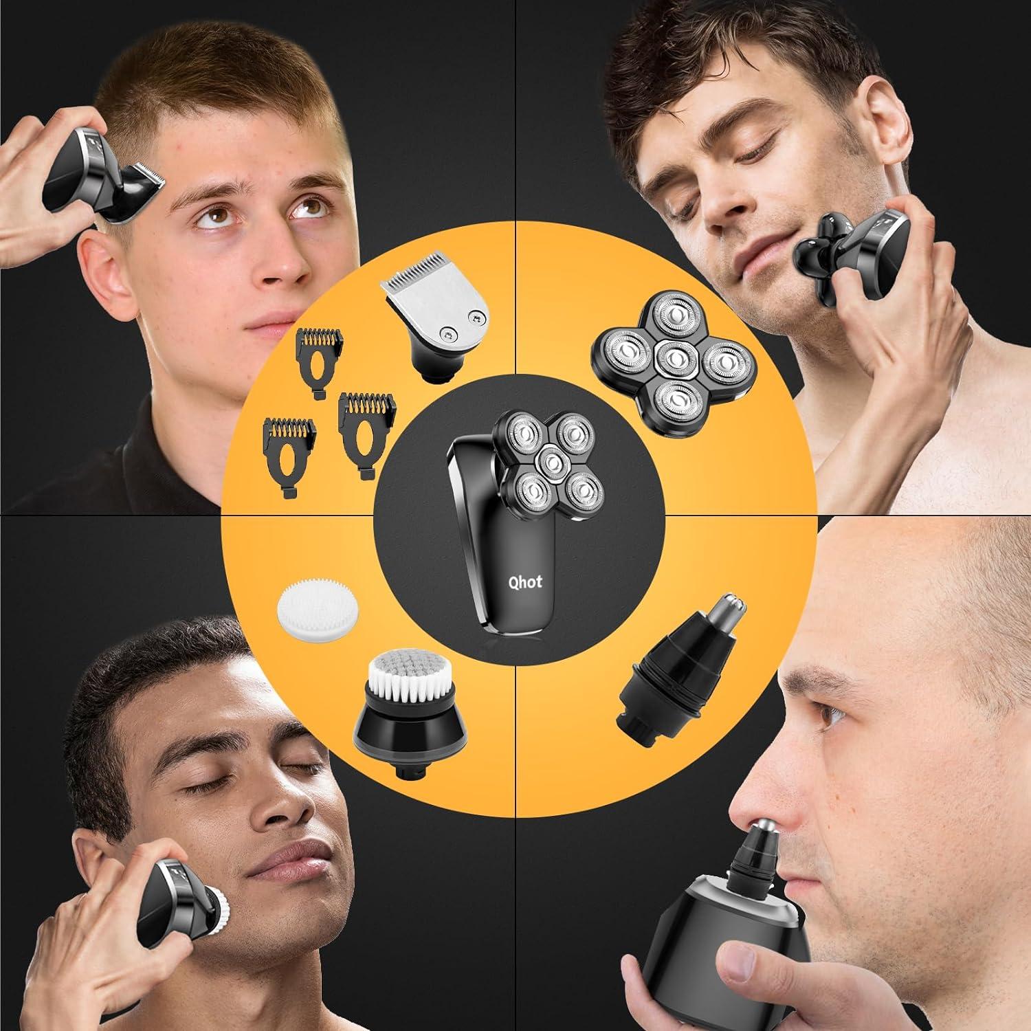 Qhot S5 Upgraded 6-in-1 Cordless Waterproof Head Shaver for Men - Best ...