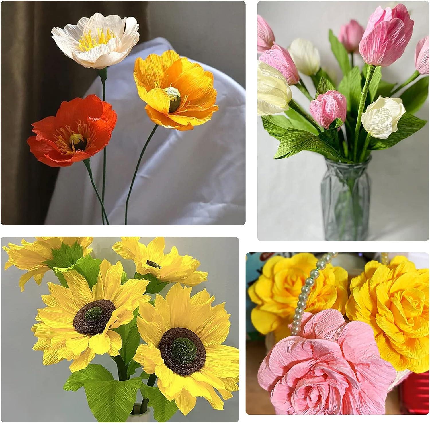 Cieovo Crepe Paper Flower DIY Kit - 12 Rolls Rainbow Bright Colors ...