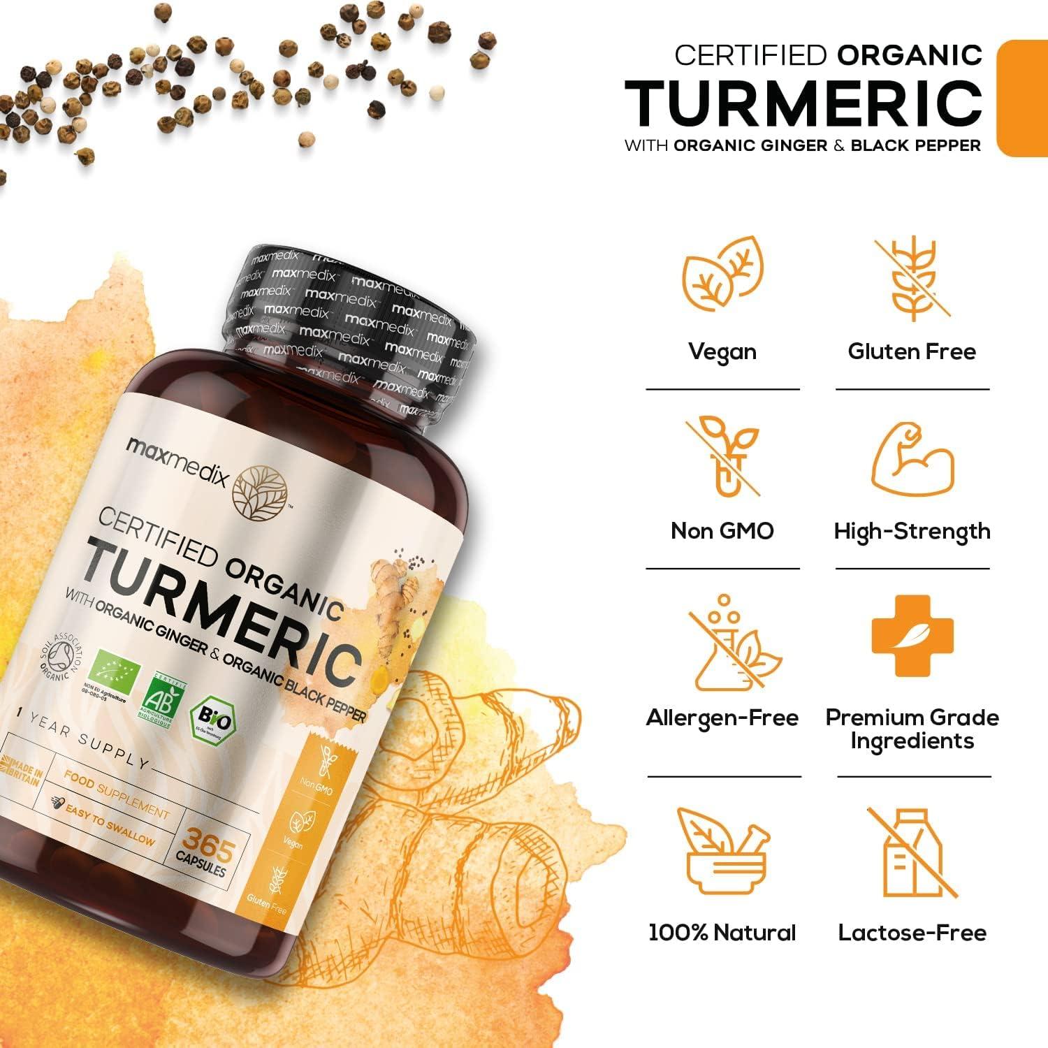 Organic Turmeric & Black Pepper Capsules with Ginger - 1 Year Supply ...