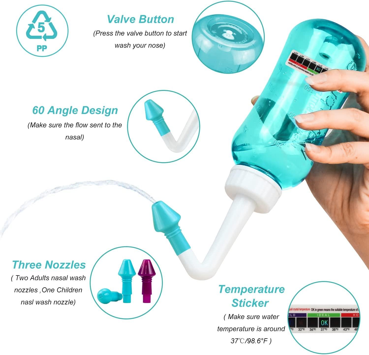 Neti Pot Sinus Rinse Bottle Nose Wash Cleaner Pressure Rinse Nasal ...