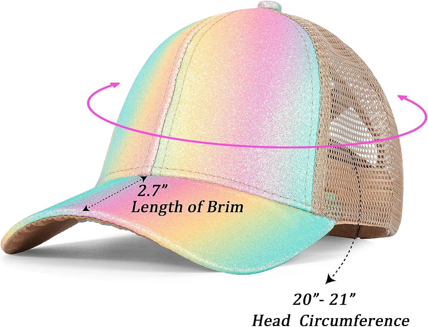 Girls Glitter Baseball Cap - High Ponytail Criss Cross Hat for Kids ...