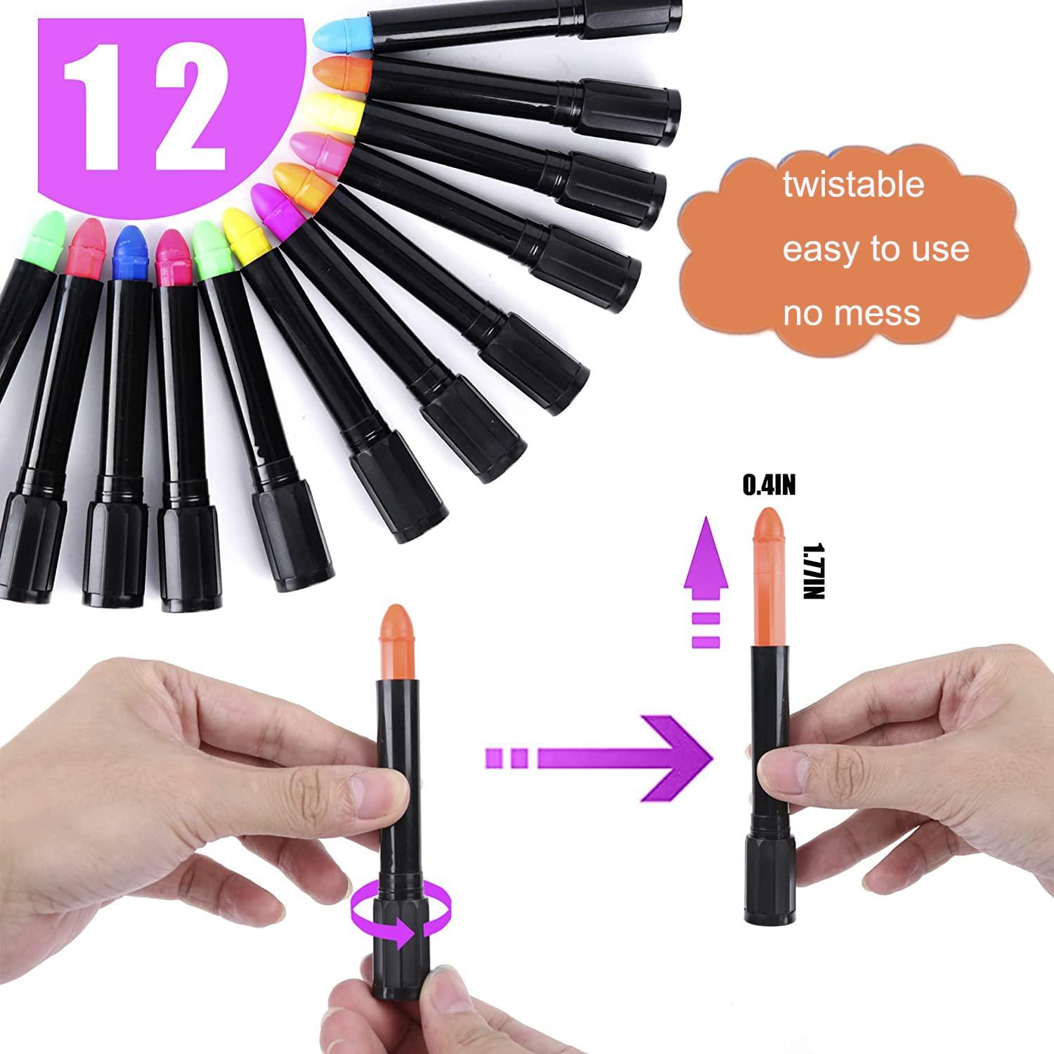 12 Color Glow in The Dark UV Black Light Face Paint Kit for Kids ...