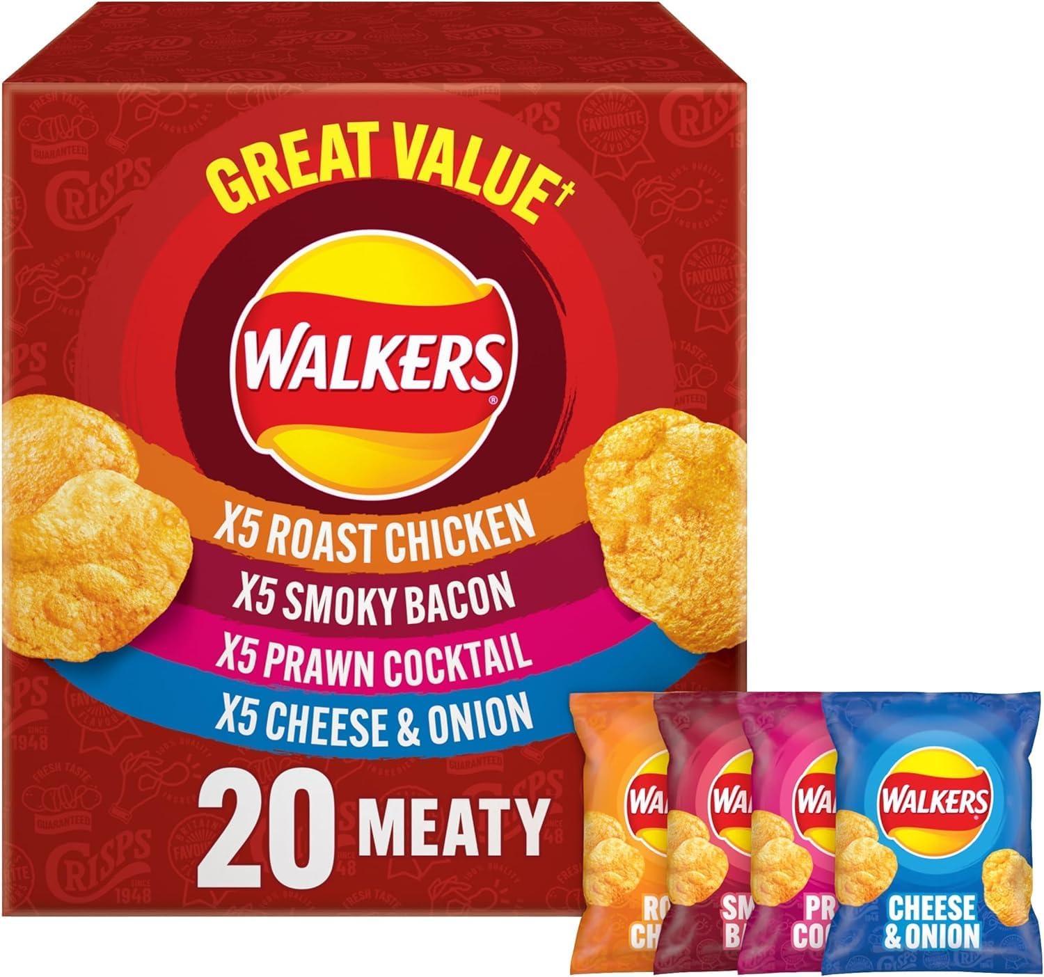 Walkers Meaty Variety Crisps Multipack Box 20 x 25g | Assorted Flavors for Ultimate Snacking ...
