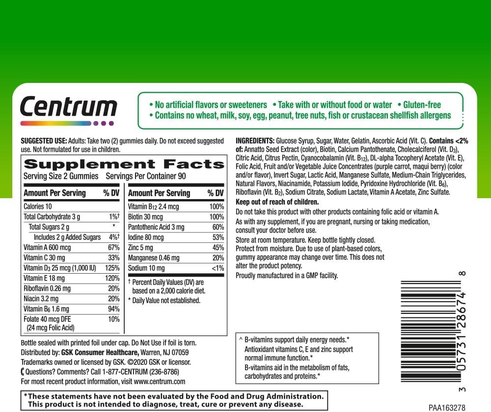 Centrum Multigummies Gummy Multivitamin for Adults - 180 Fruit Flavored ...