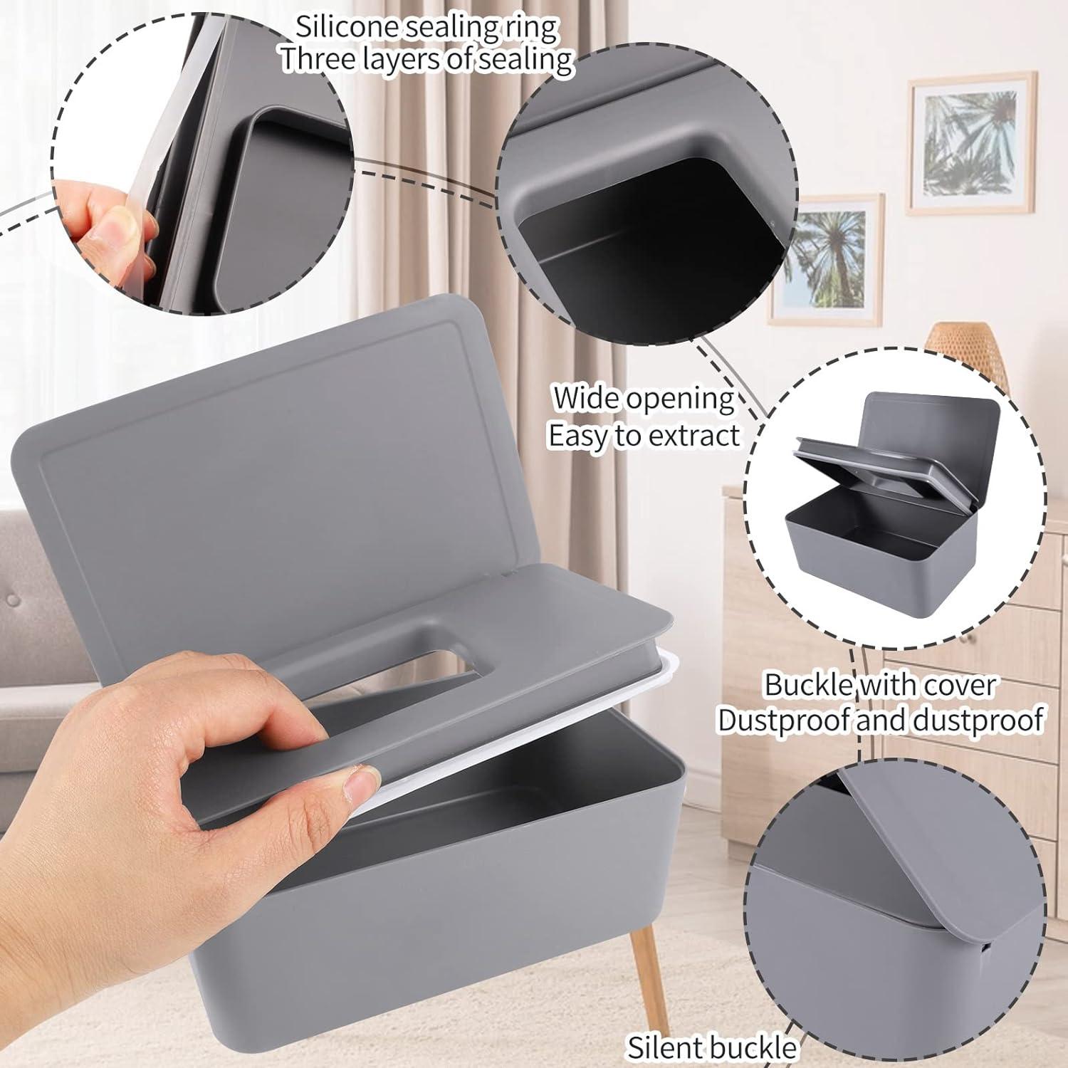 2PCS Wet Wipes Dispenser Box with Lid Seal - Gray+White | Reusable ...