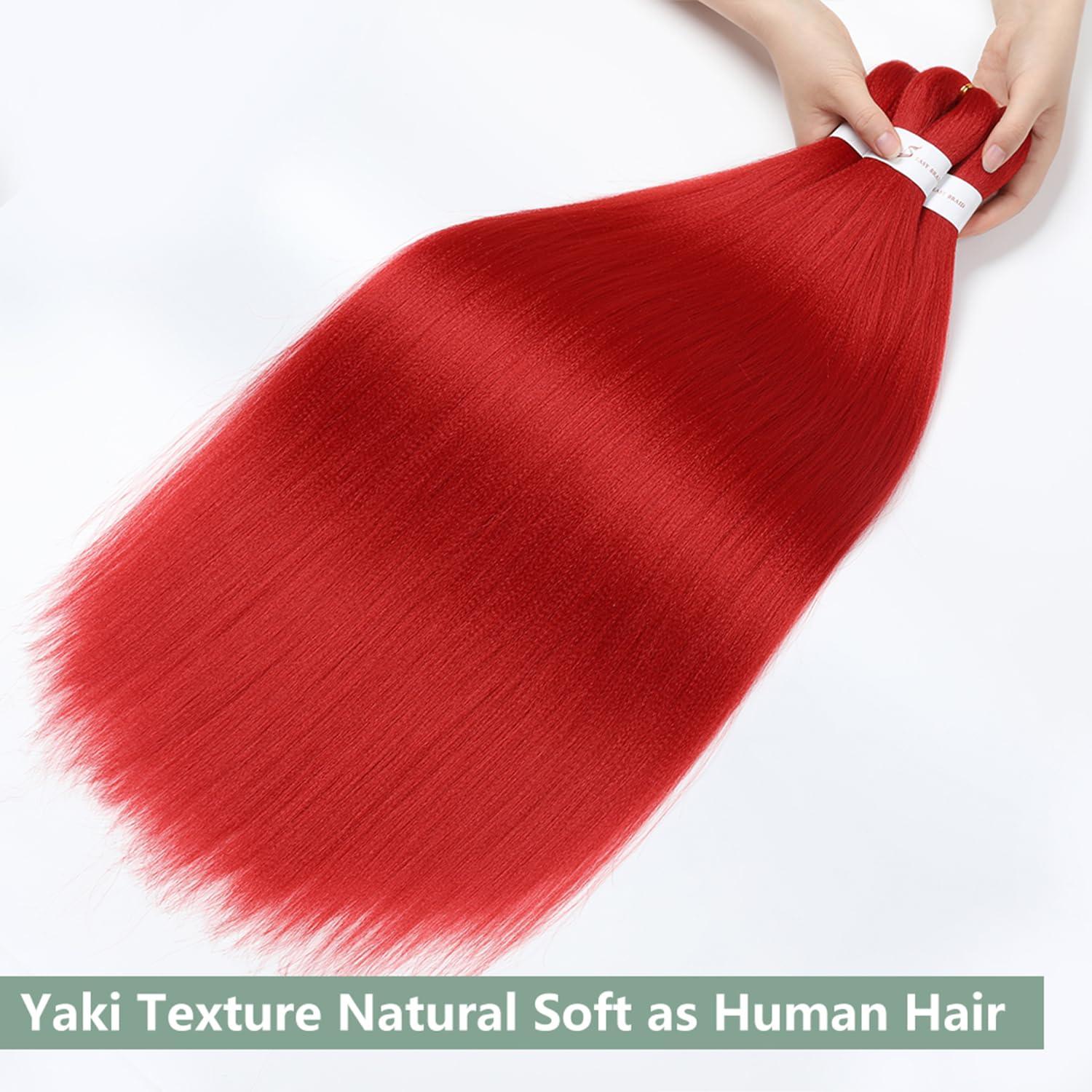 YDDM PRE Stretched 26 Inch Red Braiding Hair Extensions - 3 Packs Jumbo ...