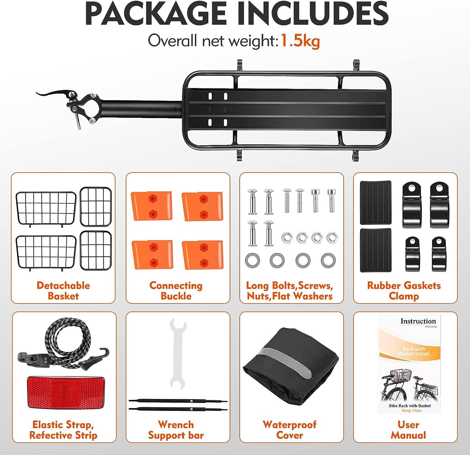 Versatile Bike Rear Rack with Basket | 165lb Load Capacity | Quick ...