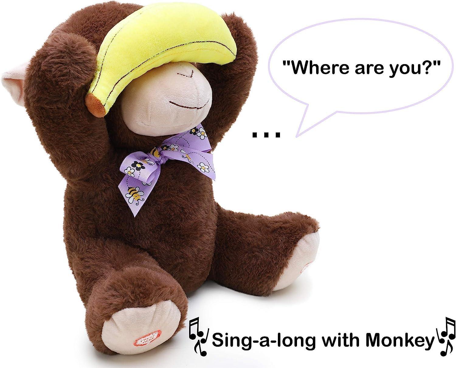 30cm Peekaboo Monkey Plush Toy - Animated Singing Toy with Movable Ears ...