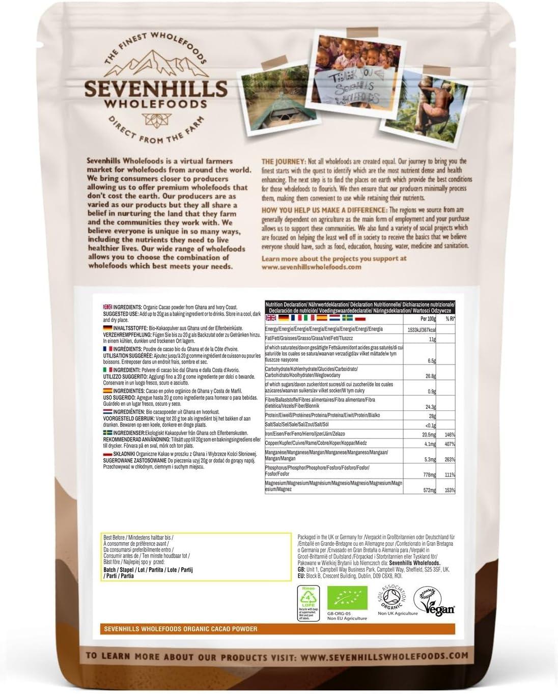 Sevenhills Wholefoods Organic Cacao/Cocoa Powder 200g - Premium Quality ...