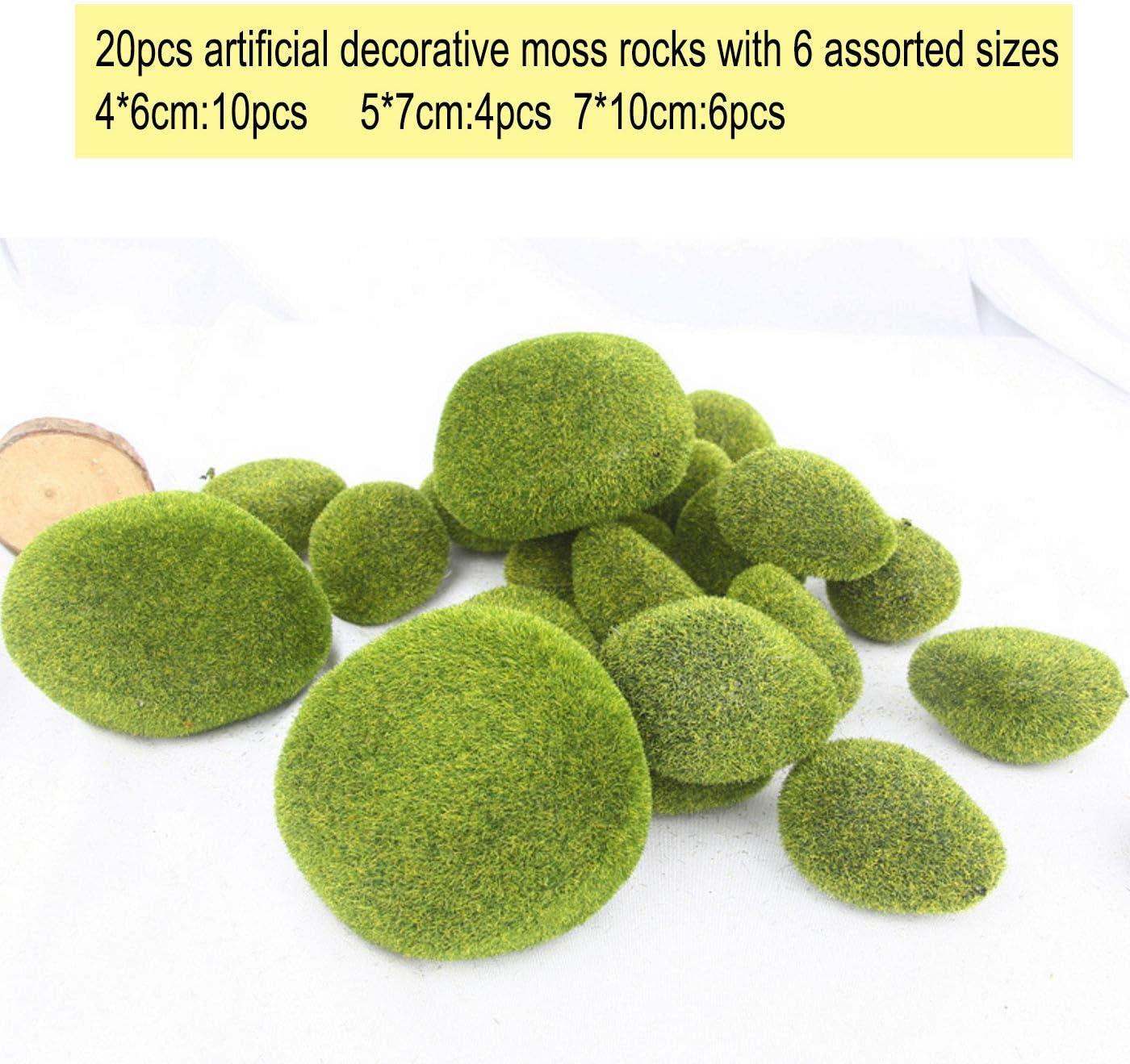 20-Piece Assorted Artificial Moss Rocks for Floral Arrangements, Fairy ...