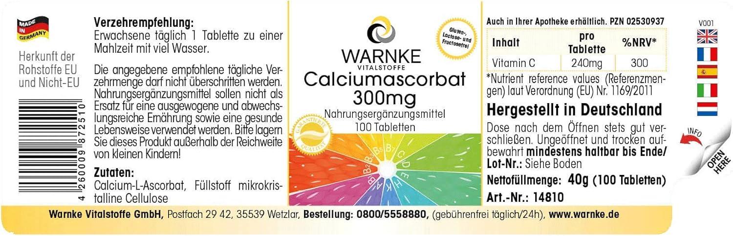 Calcium 300 mg + vitamin C - 100 tablets - vegan - non-acidic - calcium ...