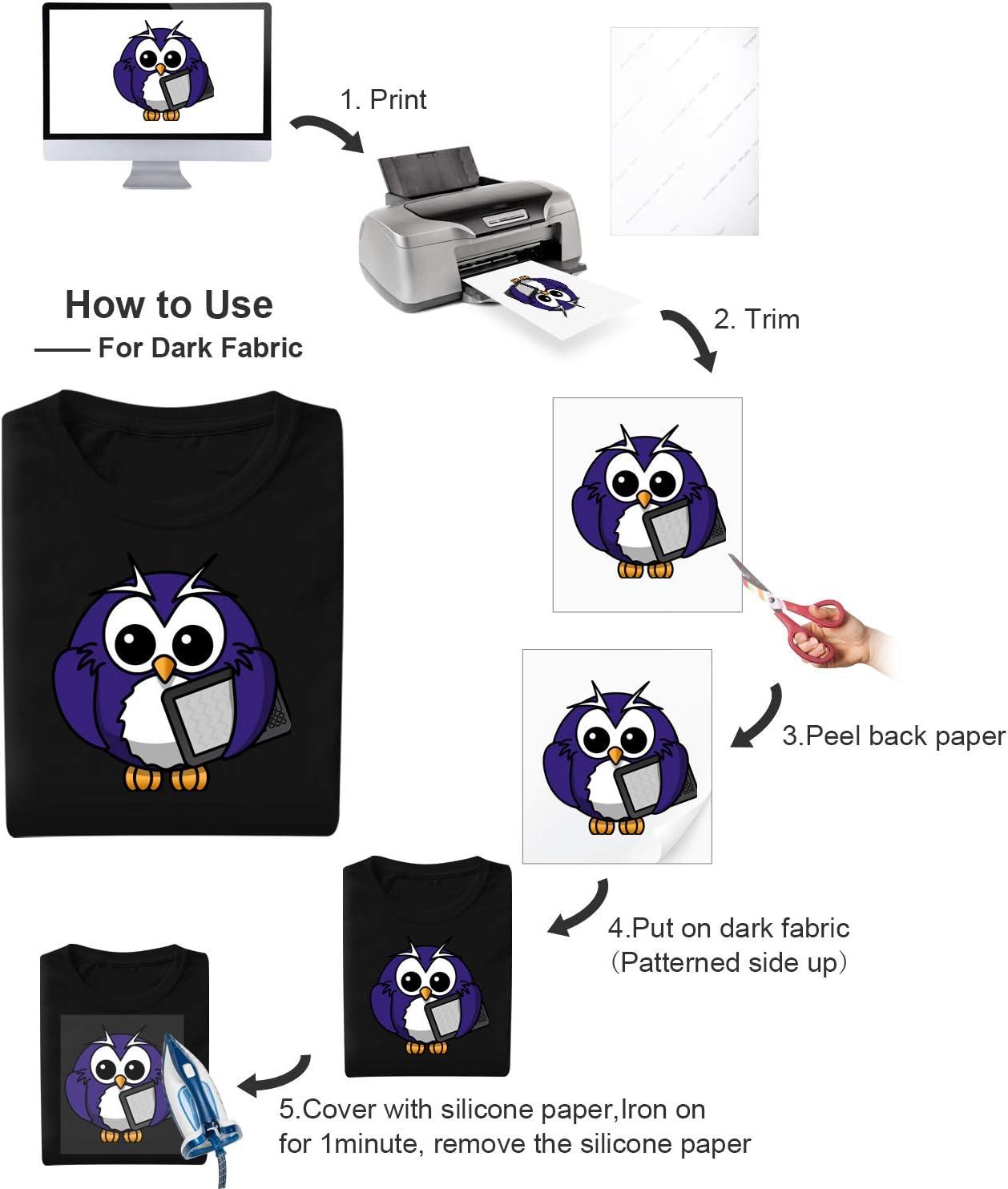 20-Piece Printable Heat Transfer Paper for Light & Dark Fabrics ...