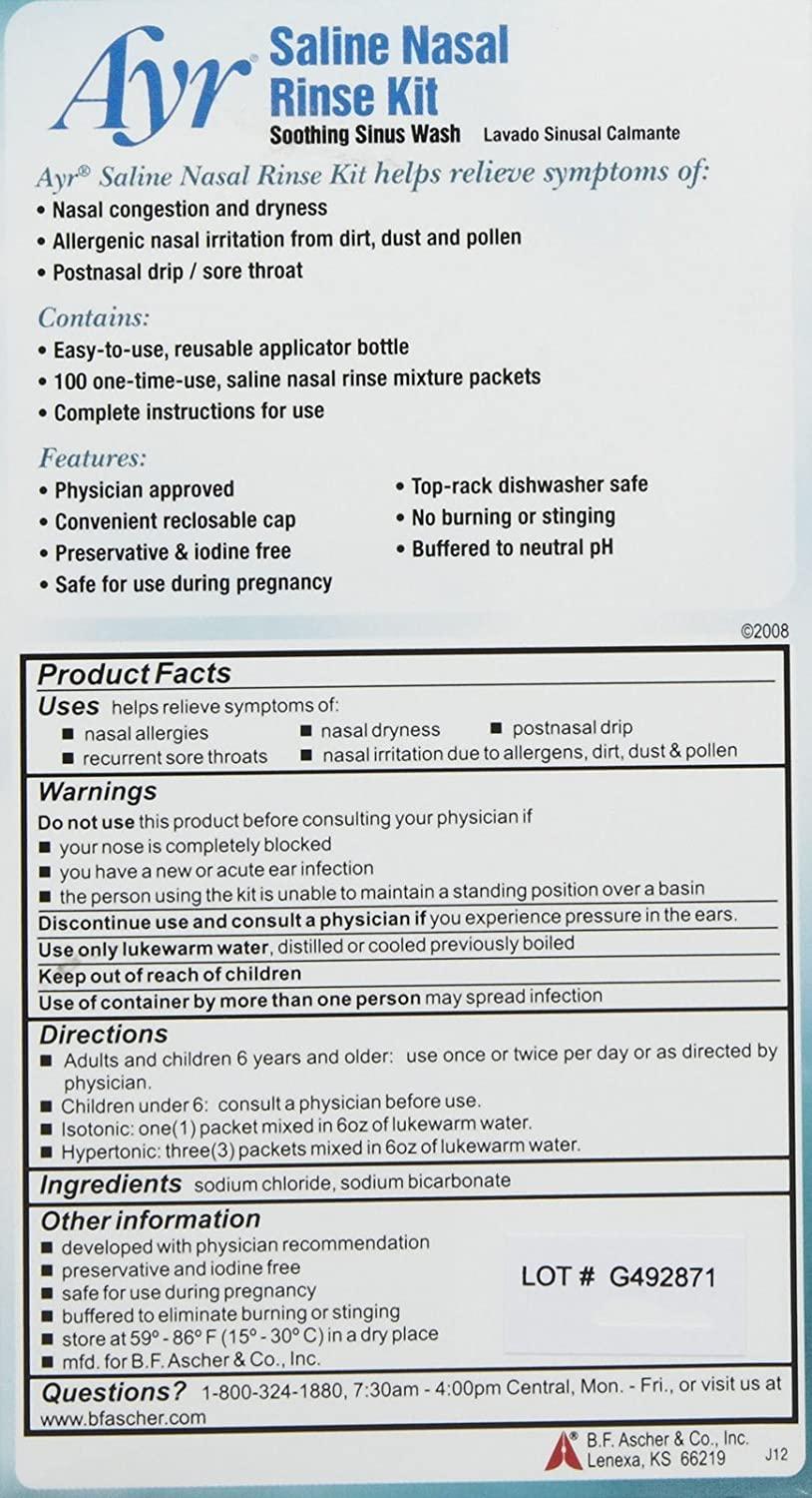Ayr Saline Nasal Rinse Kit - 100 ct - Gentle Nasal Care - Pack of 1
