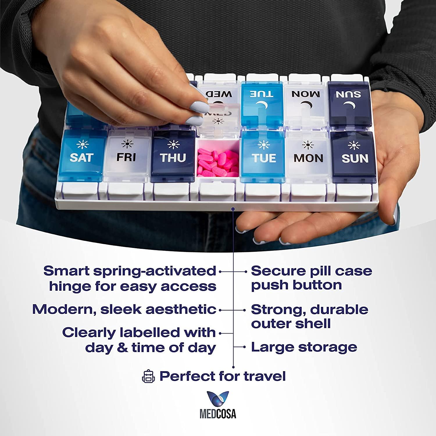 Medcosa 7-Day Pill Case | AM & PM Medicine Organizer | 2x Daily ...