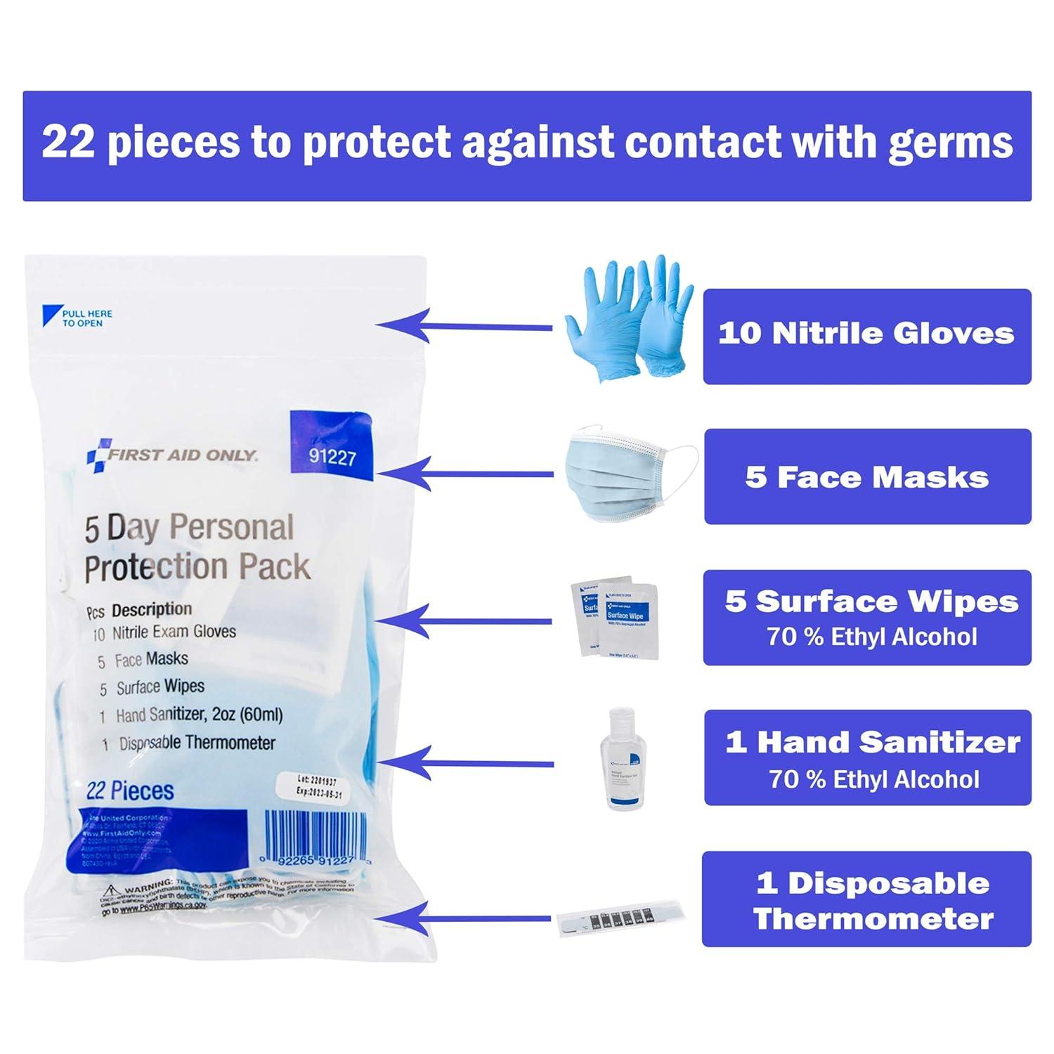 First Aid Only 5-Day Personal Protection Pack - Essential Safety Kit ...