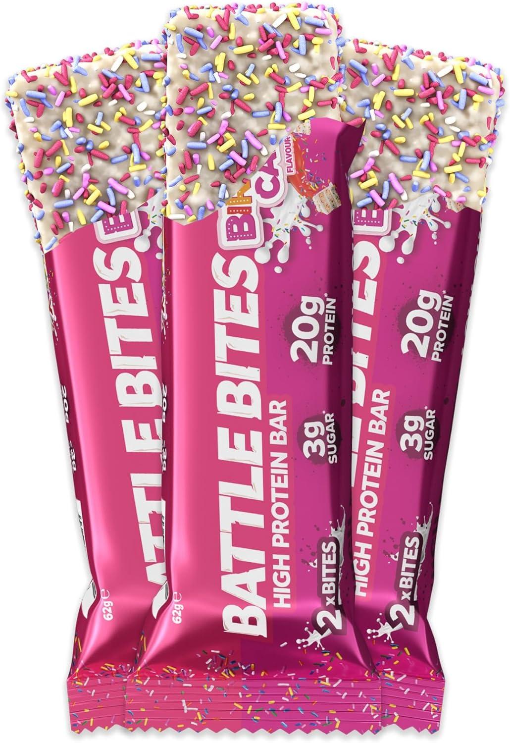 Battle Bites Birthday Cake Protein Bars 12 x 62g | High Protein, Low ...