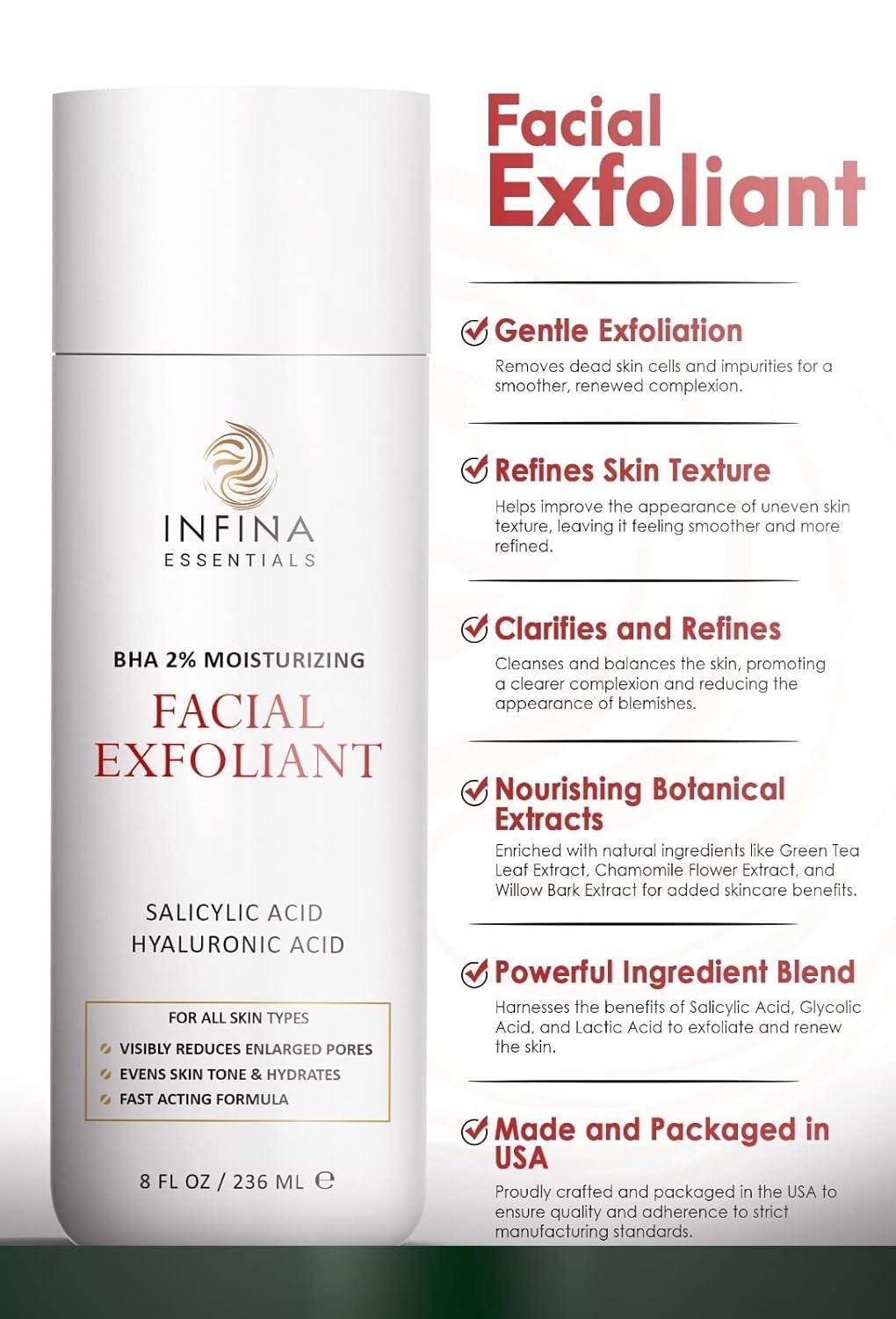 INFINA ESSENTIALS Big 8 fl oz Face Exfoliator - Pore Reducing BHA ...